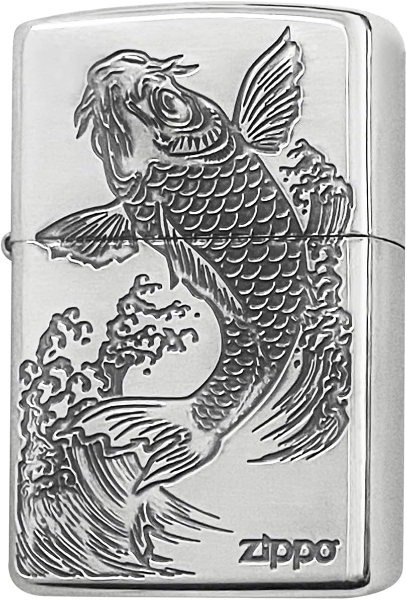 Amazon.co.jp: ZIPPO（ジッポー）2SV-NKOI 和柄 昇り鯉 コイ アンティーク シンプル (シルバー) : ファッション