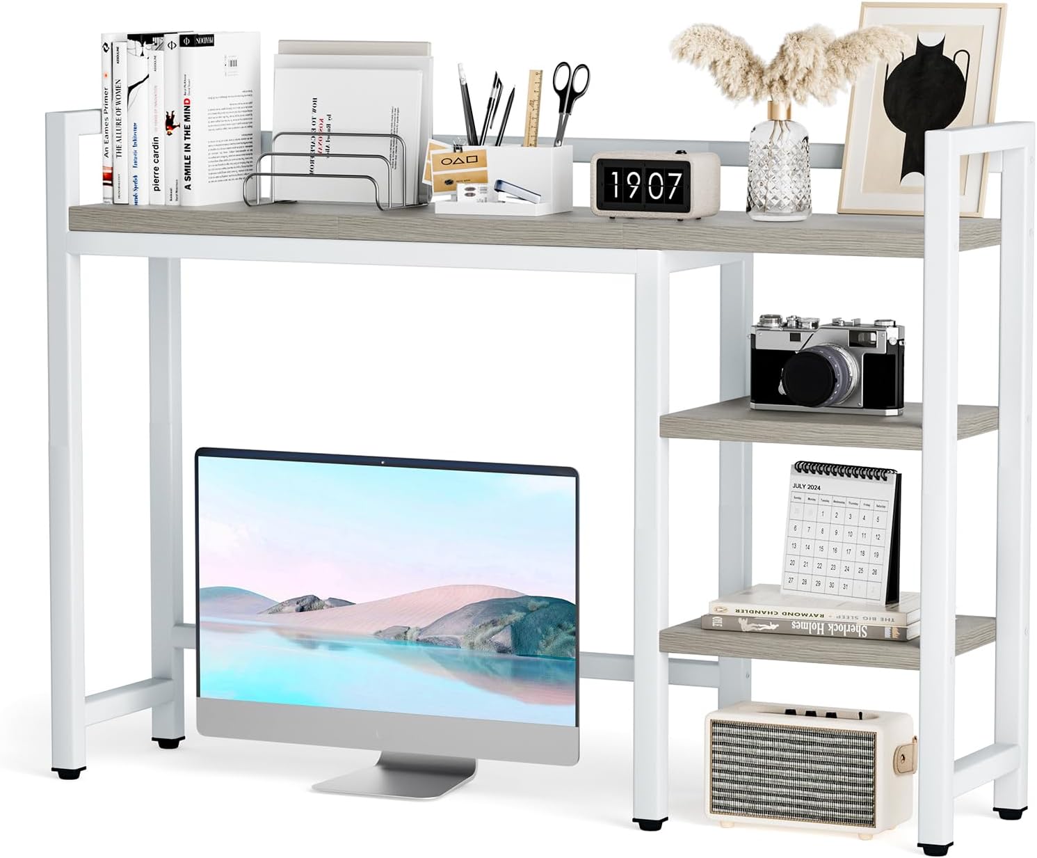 Amazon.com: Desk Desktop Shelf, 4 Tier Desk Hutch with 16 Colors RGB ...