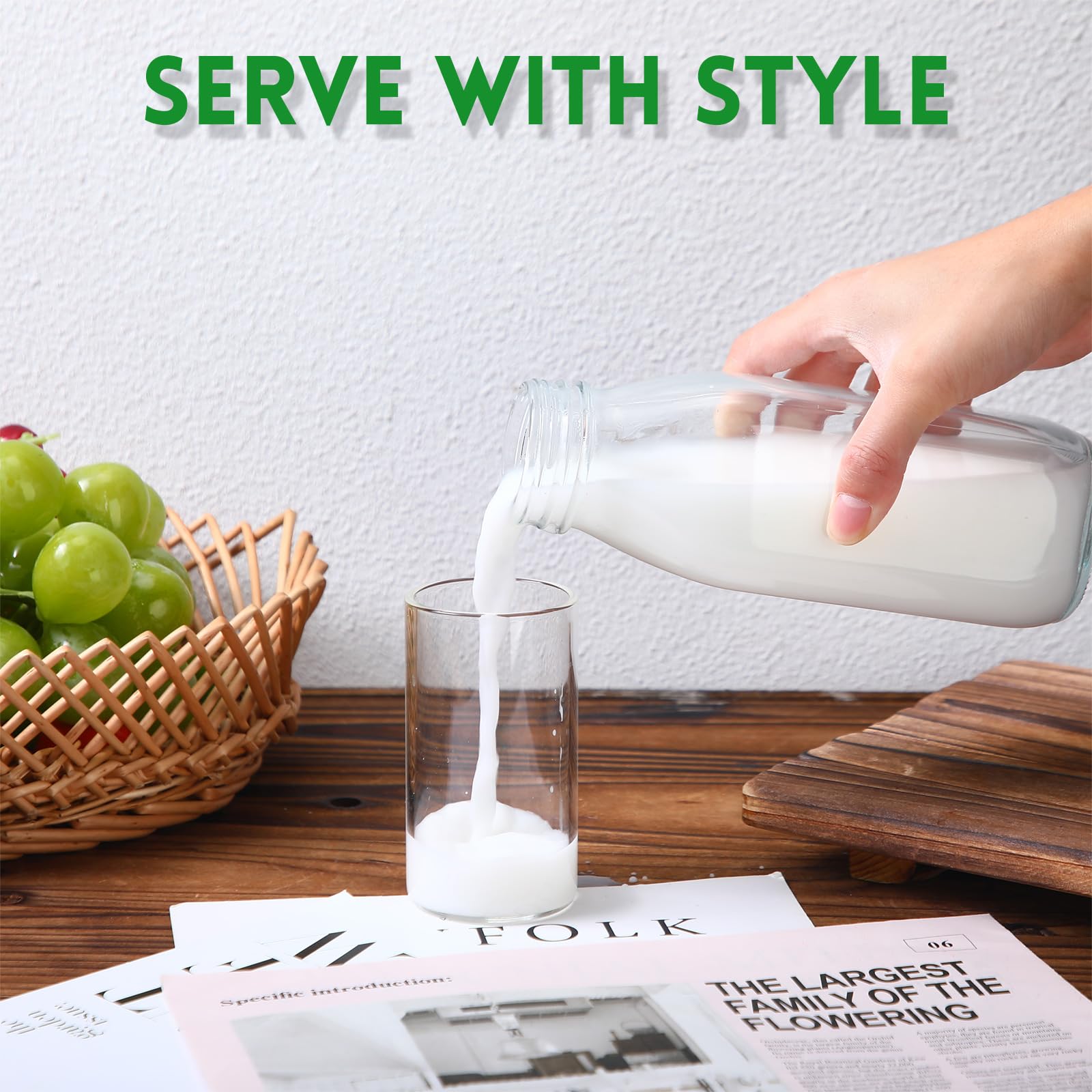 Peryiter 6 Pcs Glass Milk Bottle with Lid Reusable Clear Milk Jar with ...