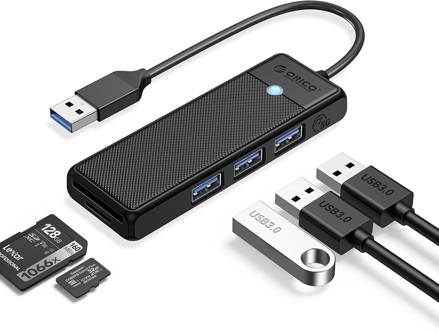 Hub USB 3.0, ORICO Hub USB avec Lecteur de Cartes SD/TF, 3 Ports USB 3. ...