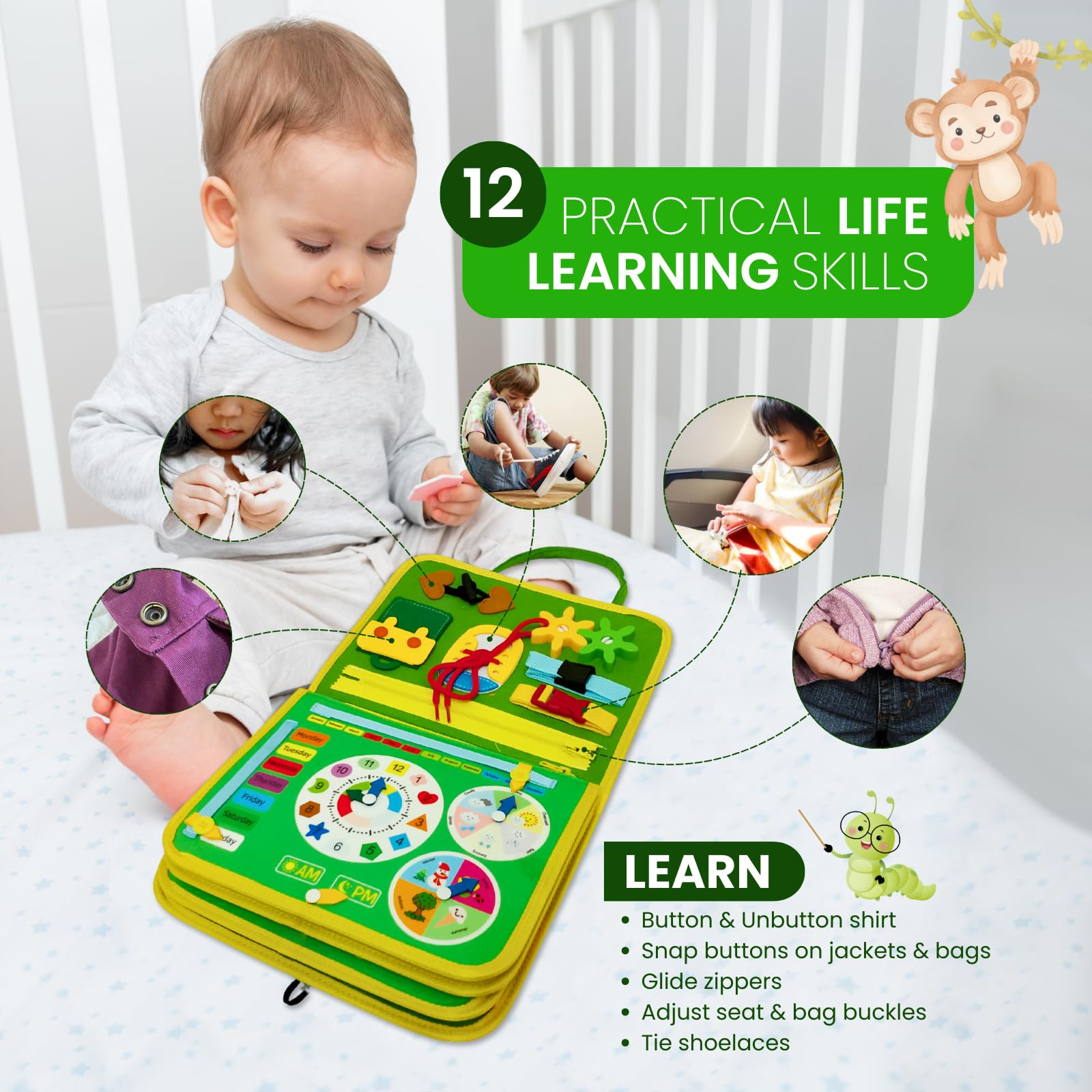 LITTLE CHILTERN Interactive Toddler Busy Book | Montessori busy board ...