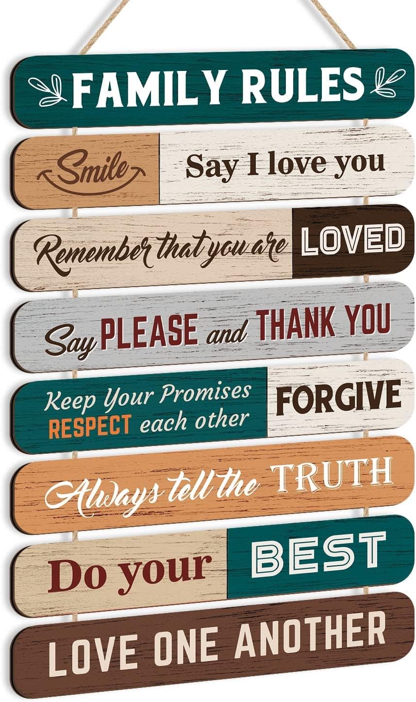 Family Rules Signs,Rustic Family Rules Motto Wall Decor(2"x12 ...