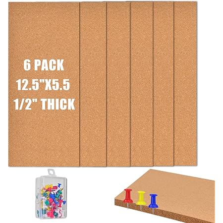 TUPARKA 6 Pack Cork Board 12"x12" - 1/4" Self-Adhesive Corkboards for ...