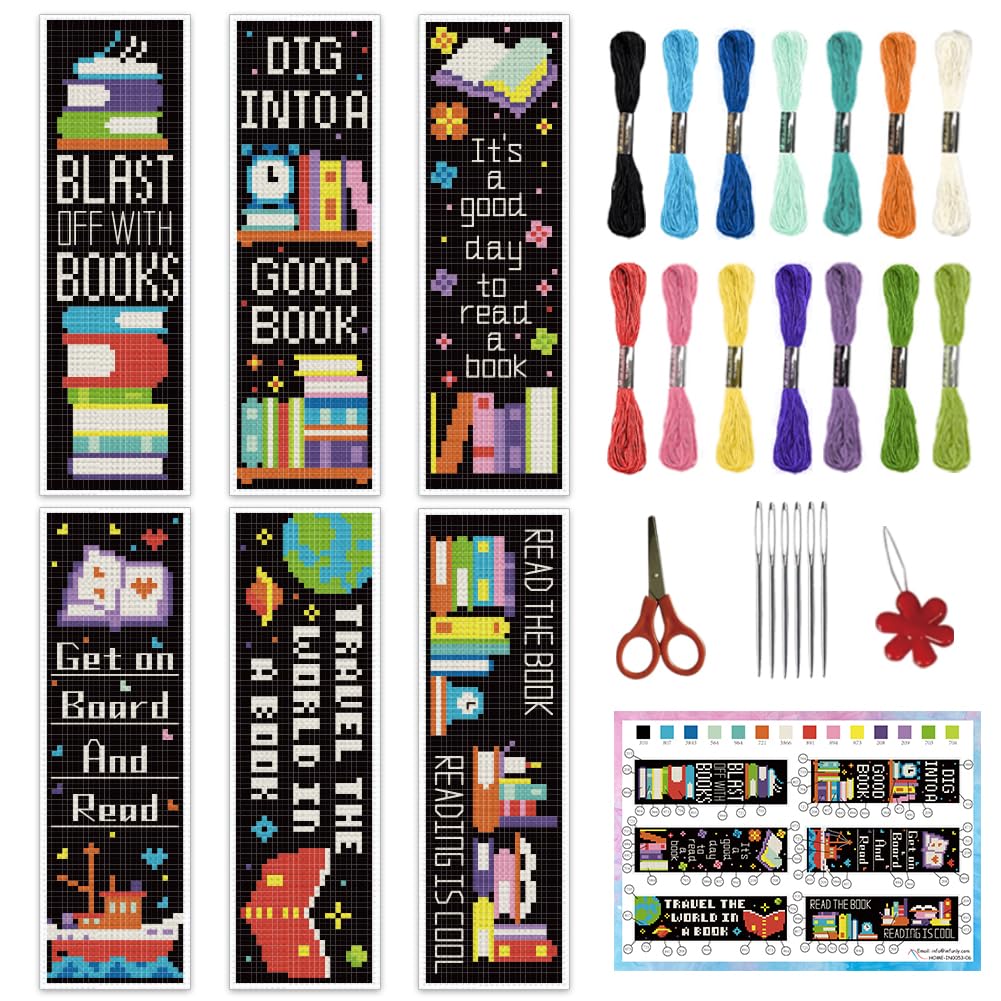 Amazon.com: INFUNLY 6PCS Book Theme Cross Stitch Bookmark Kits 8''x2.4 ...