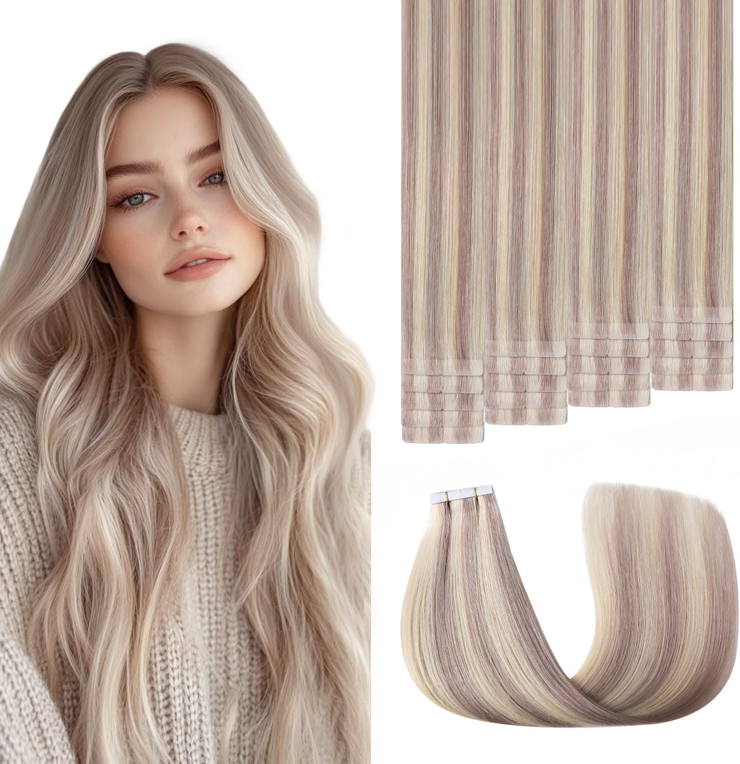 Sweetmet Invisible Tape in Hair Extensions Real Human Hair 3rd ...