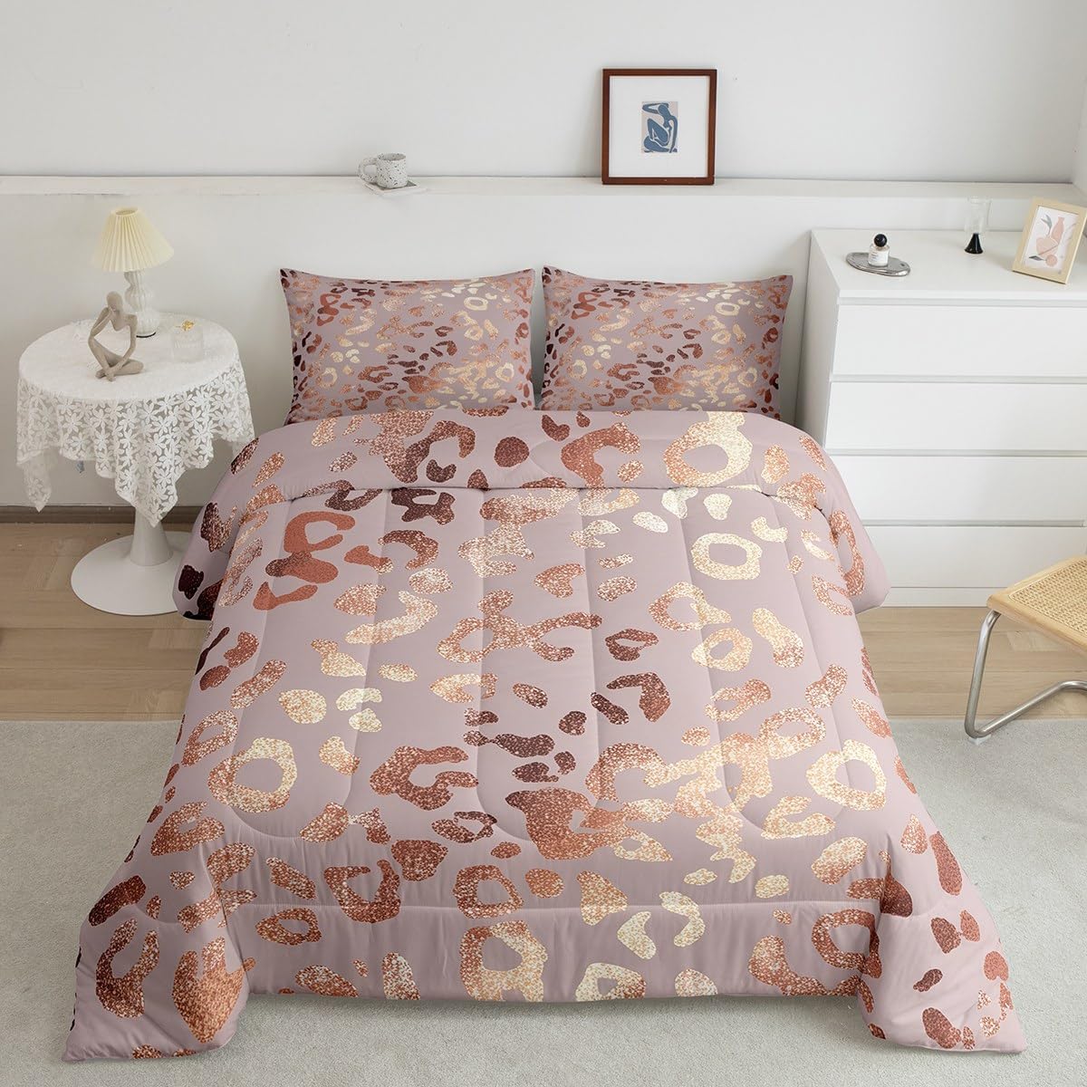 Pink Glitter Leopard Comforter Set Queen Size,Cheetah Skin Printed ...