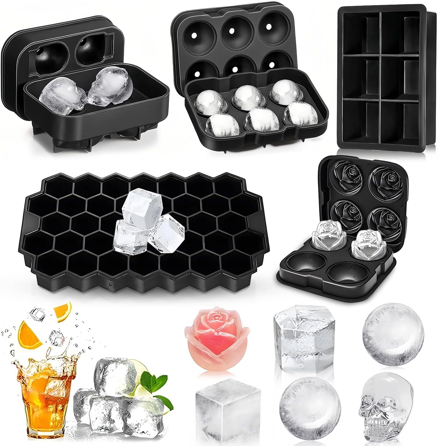 【5pcs】 Bandejas para Cubitos de Hielo,Moldes y Bandejas de Silicona ...