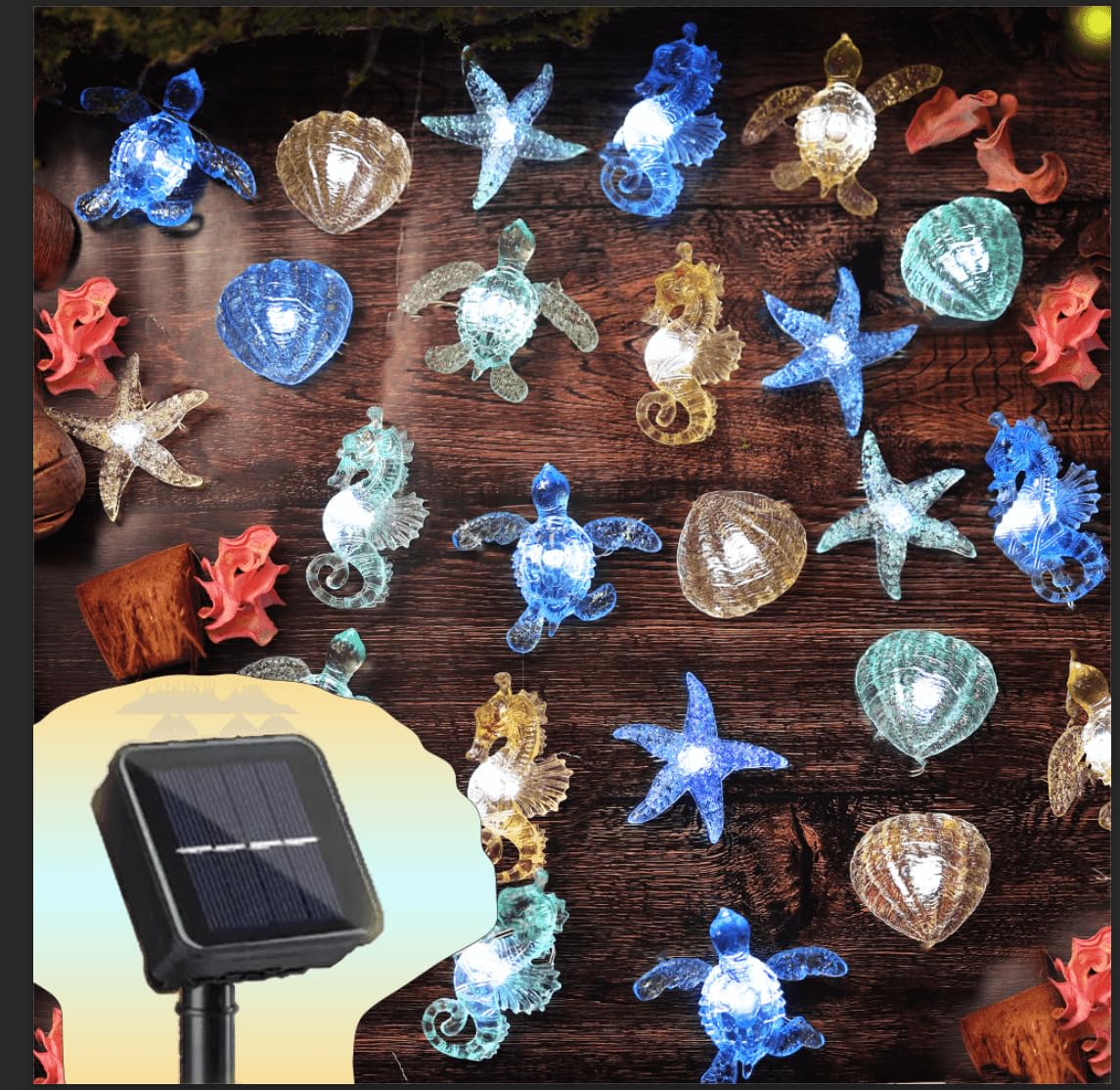 Bartlett Ocean Solar Lights Outdoor- 14ft 40LED Sea Life Décor Turtle ...