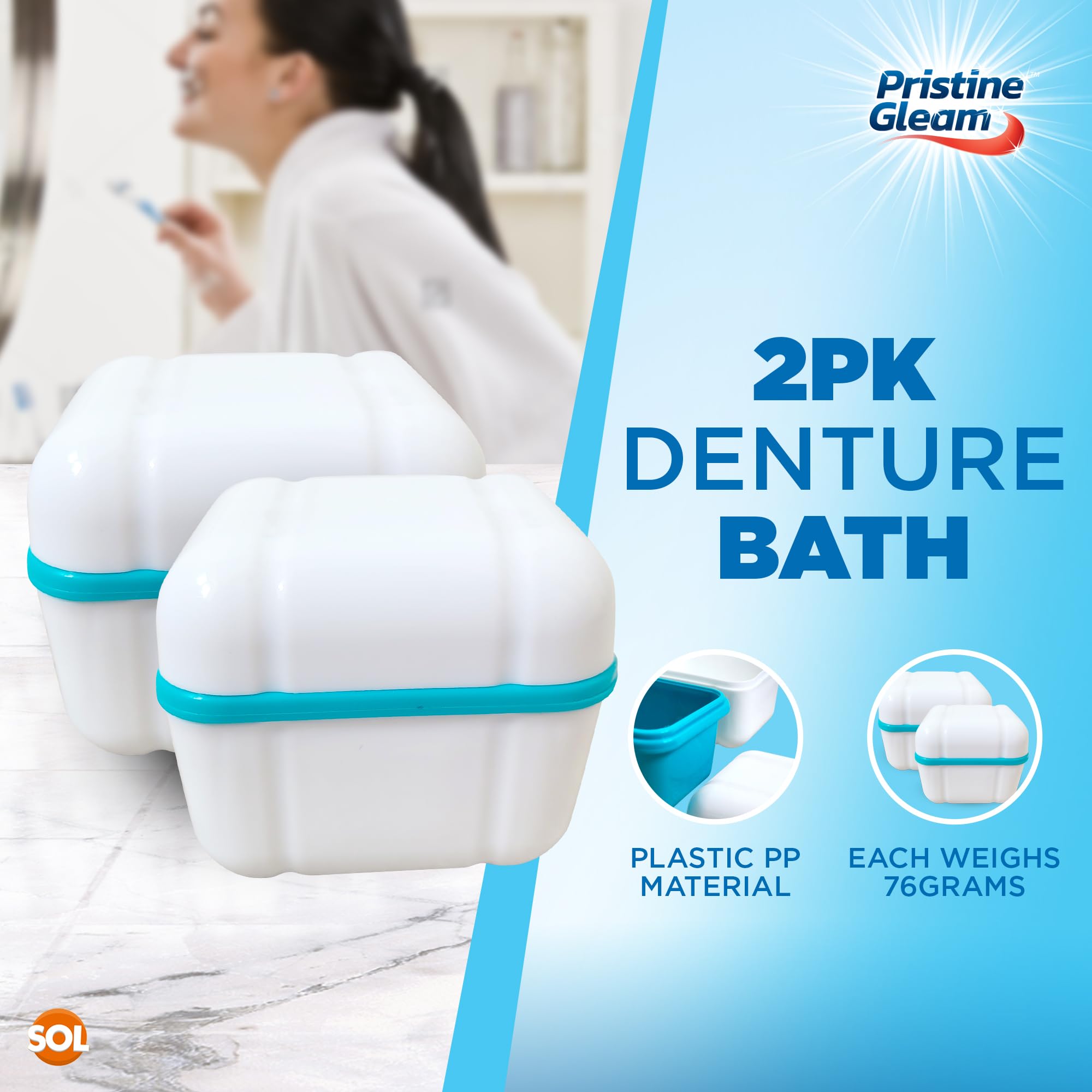 2pk Denture Bath Box, Denture Box for False Teeth Container Full Set ...