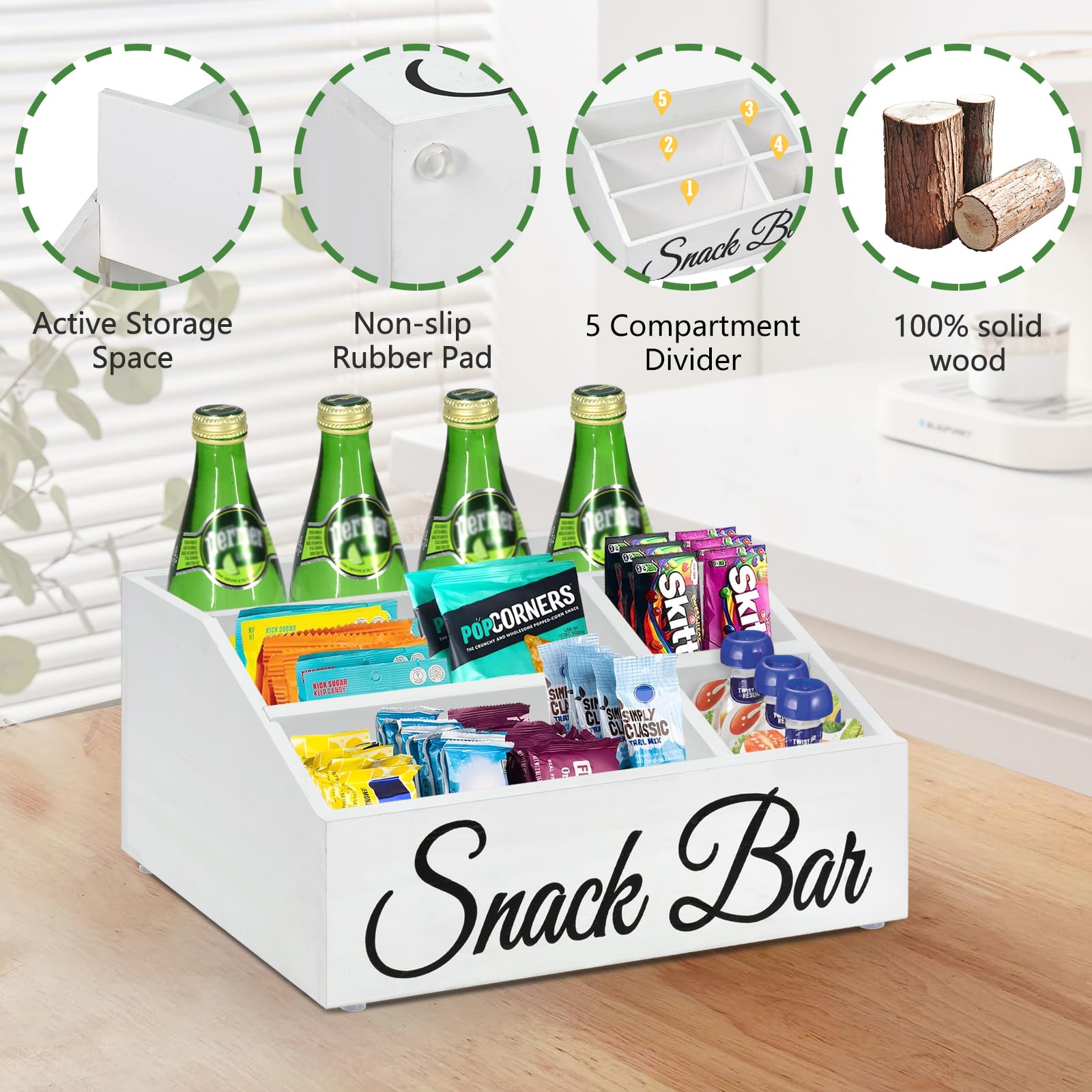 Snapklik.com : Snack Organizer For Countertop, Wooden Snack Tray And ...