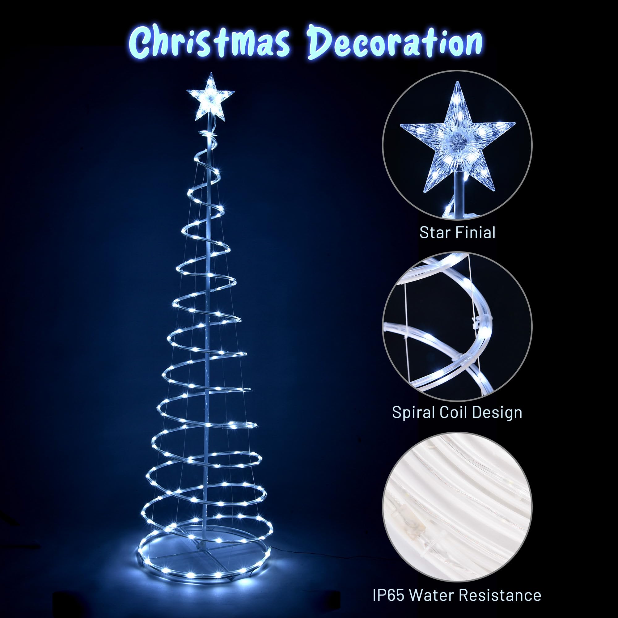 Snapklik.com : 6 Ft LED Spiral Tree Light Cool White 182 LEDs USB ...