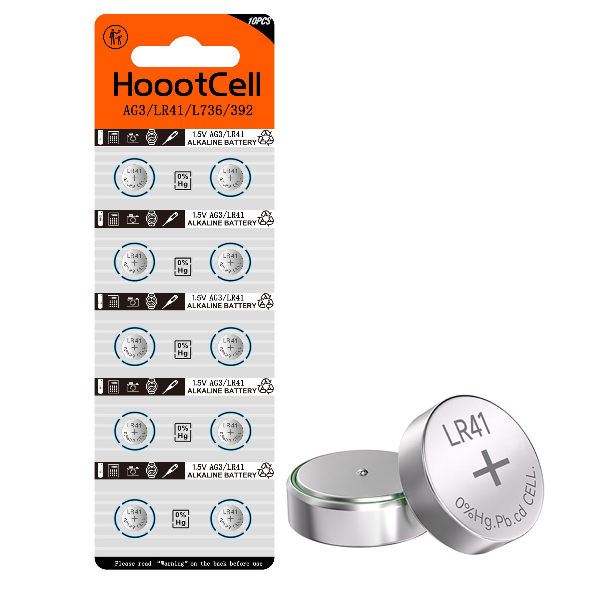 Amazon.com: HoootCell LR41 Button Batteries L736 AG3 392 384 192 SR41 ...