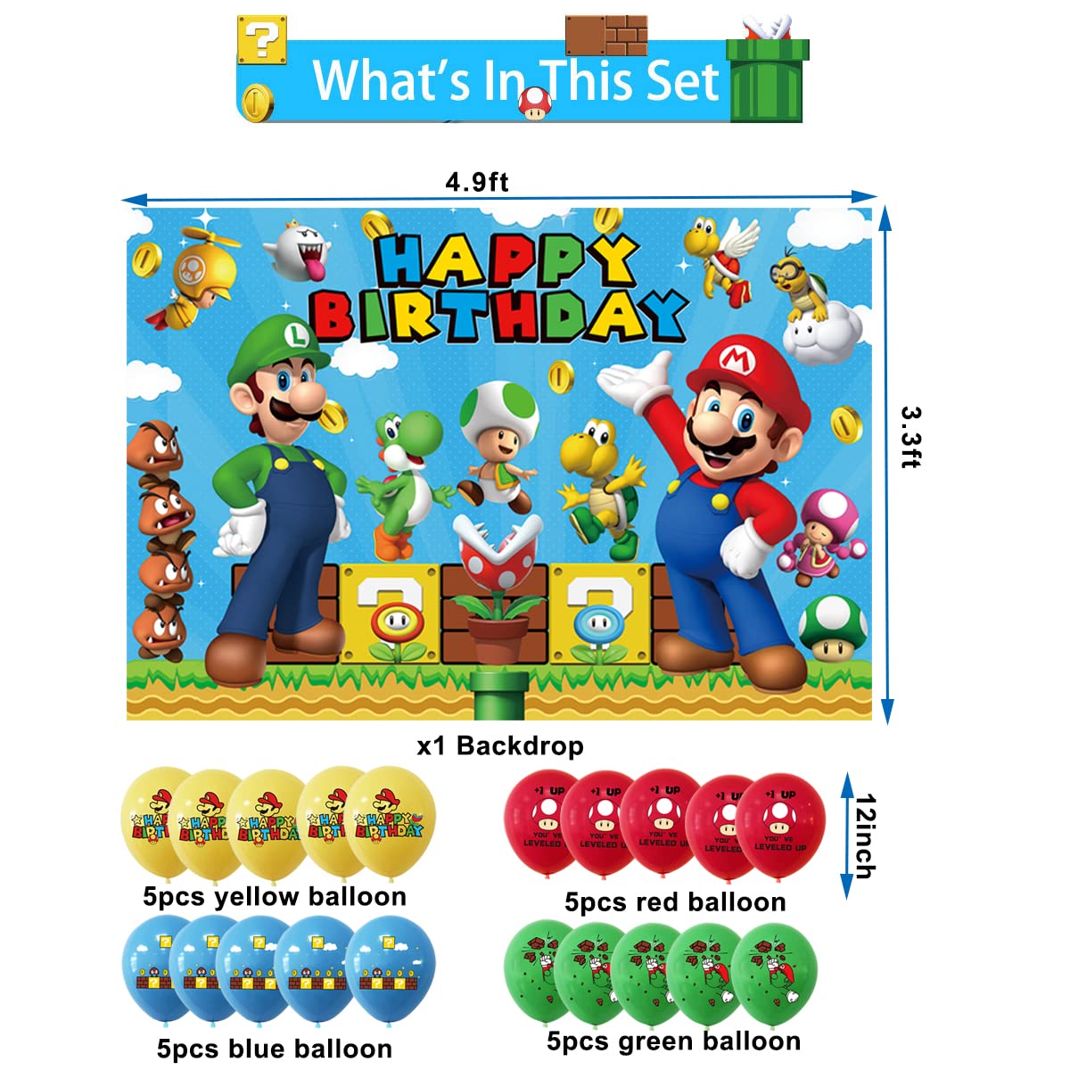 Snapklik.com : Mario Birthday Party Supplies Decorations Mario Backdrop ...