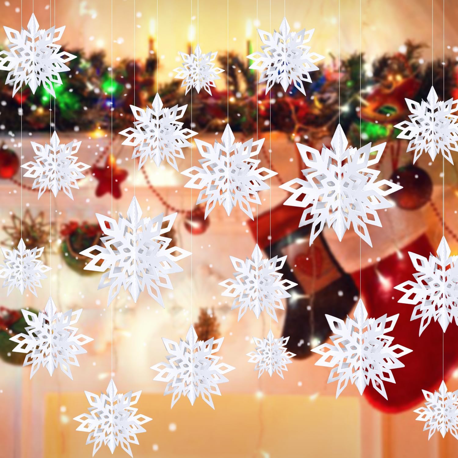 Amazon.com: Winter Snowflake Hanging Decorations - 3D Large Silver ...