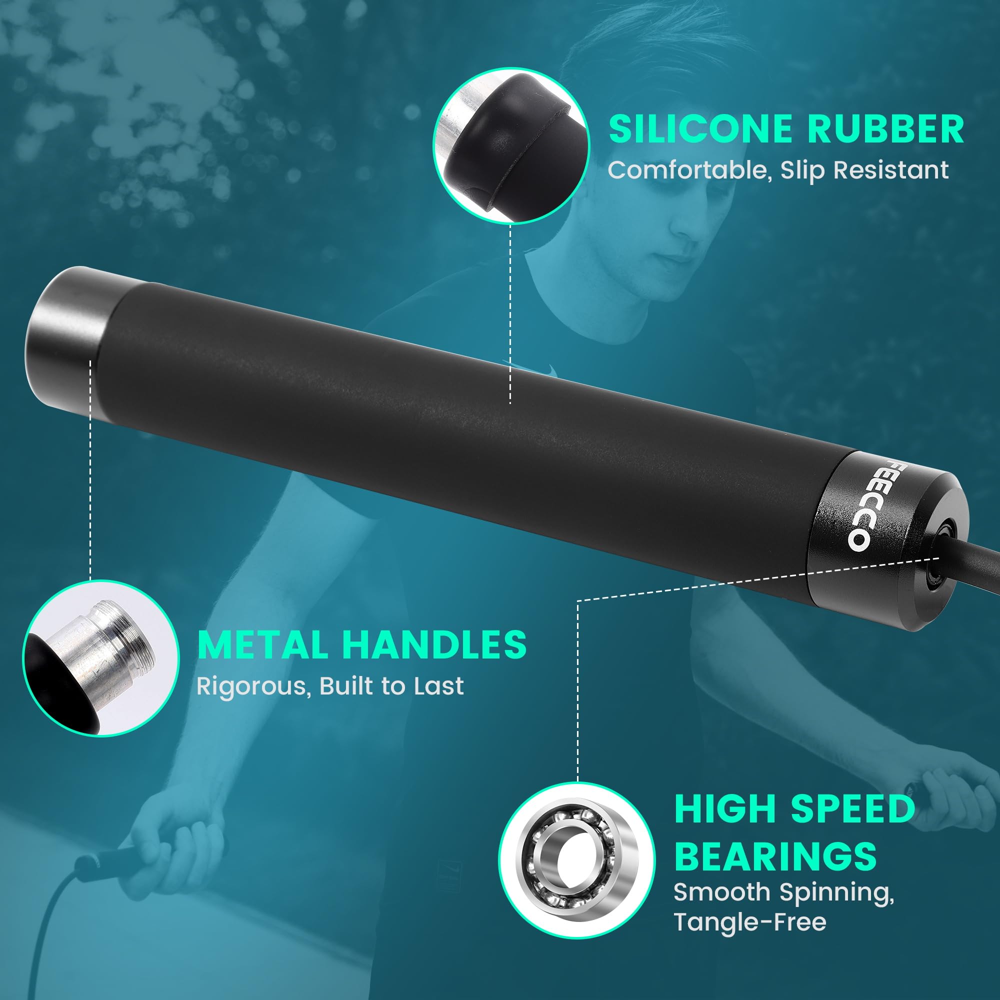 FEECCO 1/2 lb Weighted Jump Rope for Boxing, Cardio, Crossfit Workout ...