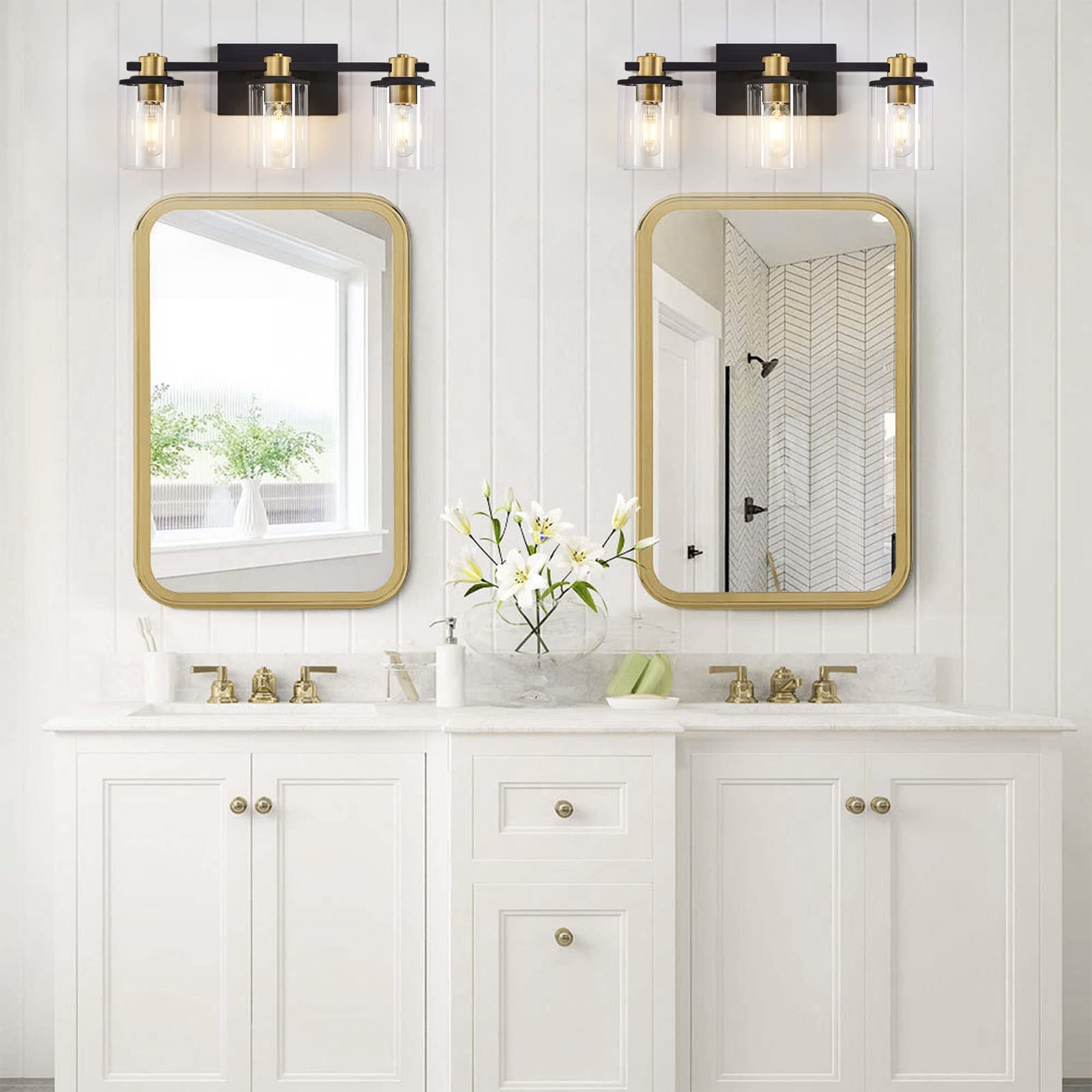 3 Light Bathroom Vanity Light, Black and Gold Bathroom Light Fixtures ...