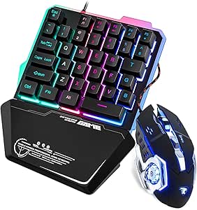 Amazon.com: Ippinkan Combo de teclado y mouse para juegos con una mano, 35 teclas PUBG, versión ...