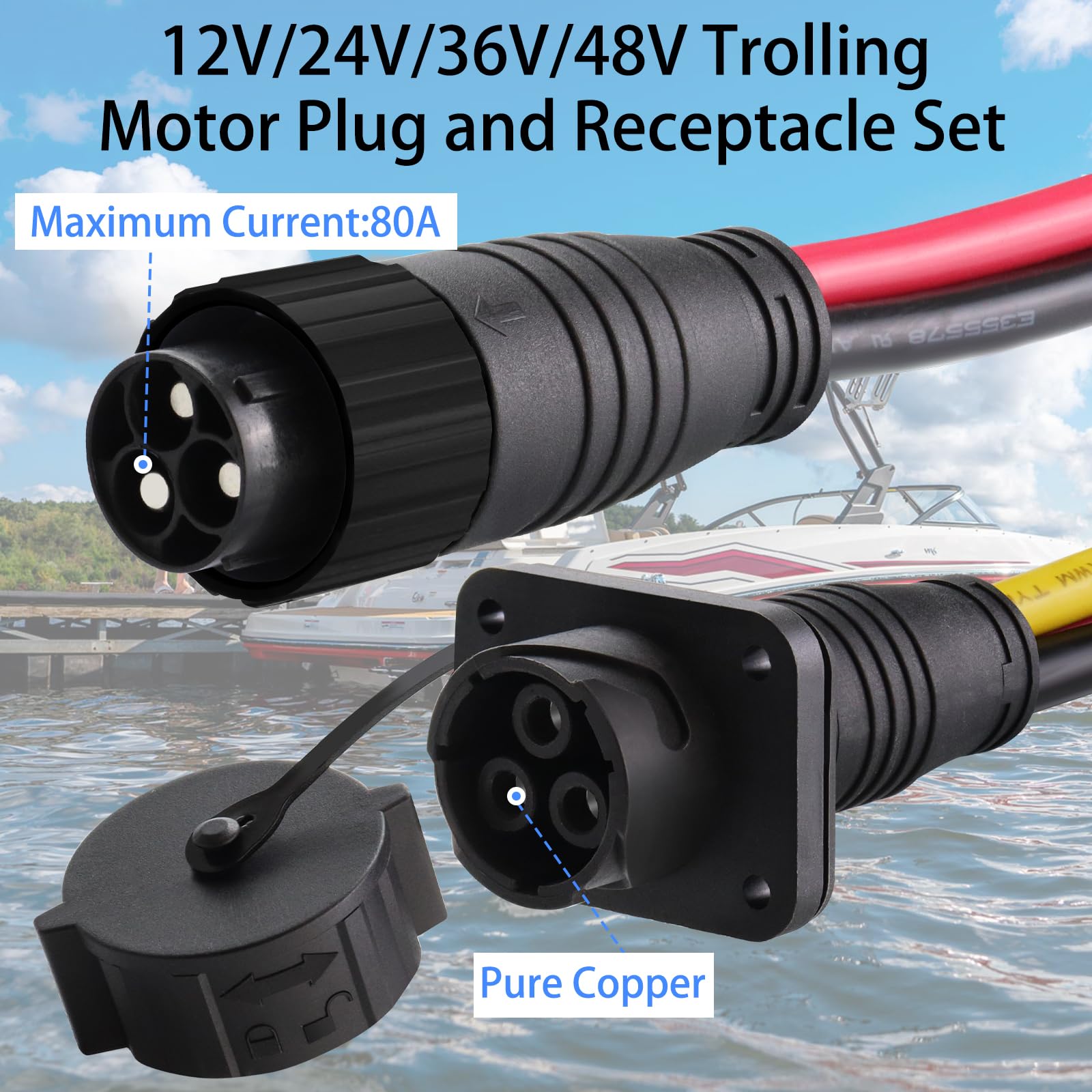 Snapklik.com : 80A Trolling Motor Plug And Receptacle For Minn Kota 2 ...