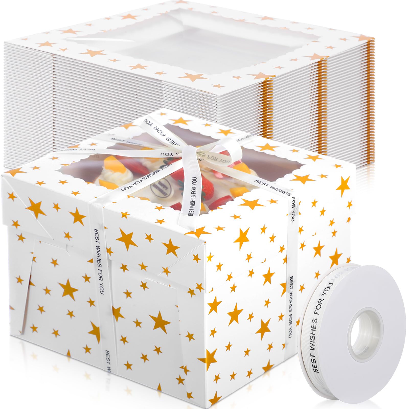 18 Pcs Gold Cake Boxes 10 x 10 x 8 Inches with Window, Tall Cake Box ...