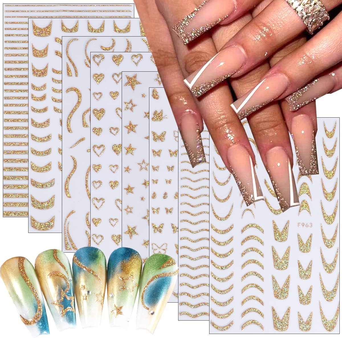 Amazon.com: 8PCS French V-Shaped Sparkly Glitter French Line Nail ...