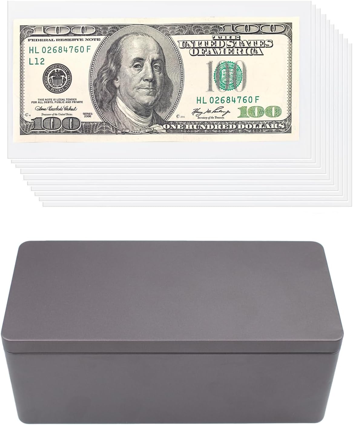 Amazon.com: Black Metal Cash Box with 100 PCS Clear Paper Money Holders ...