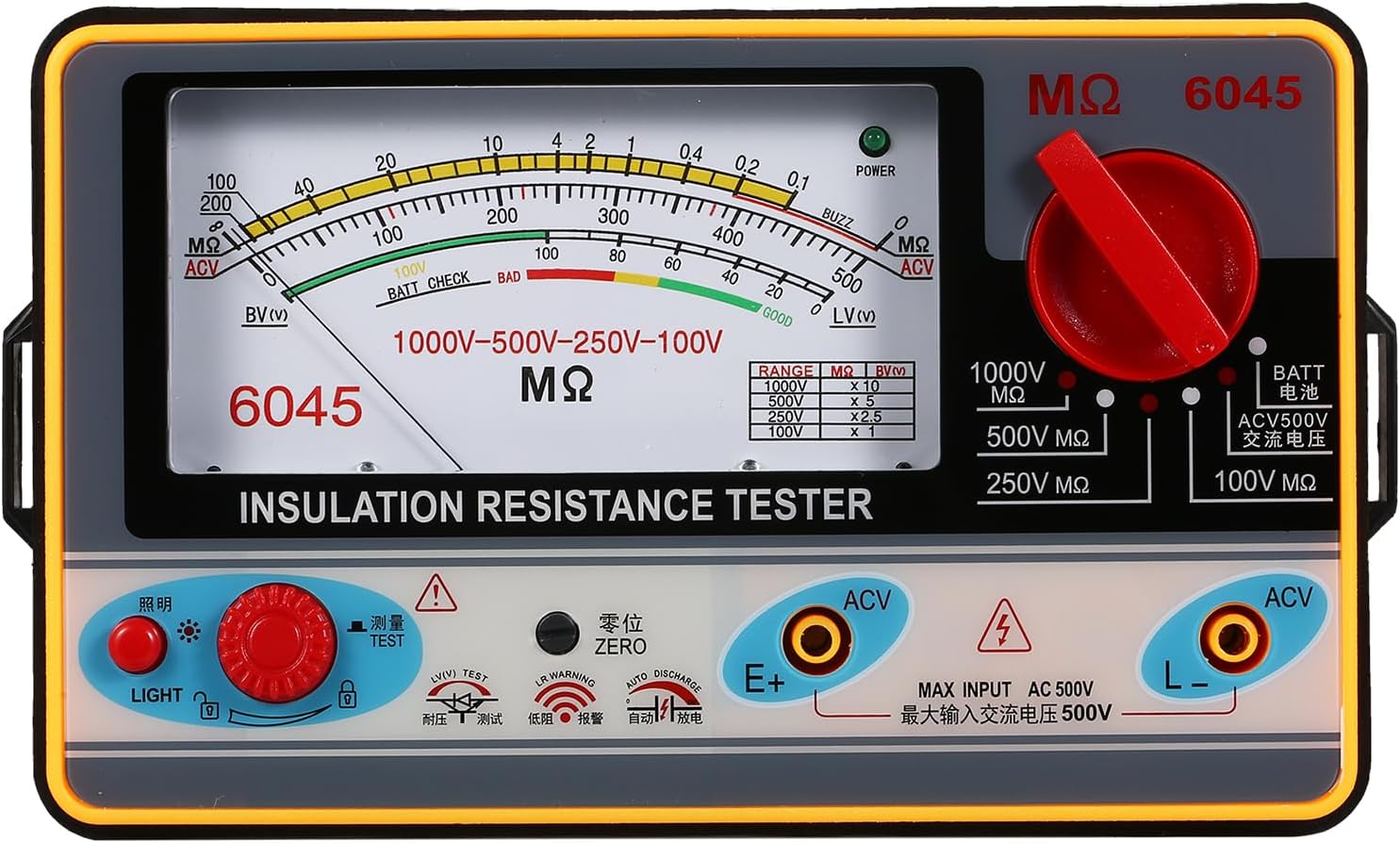 Insulation Resistance Meter Digital Ohmmeter Megger Handheld Insulation ...