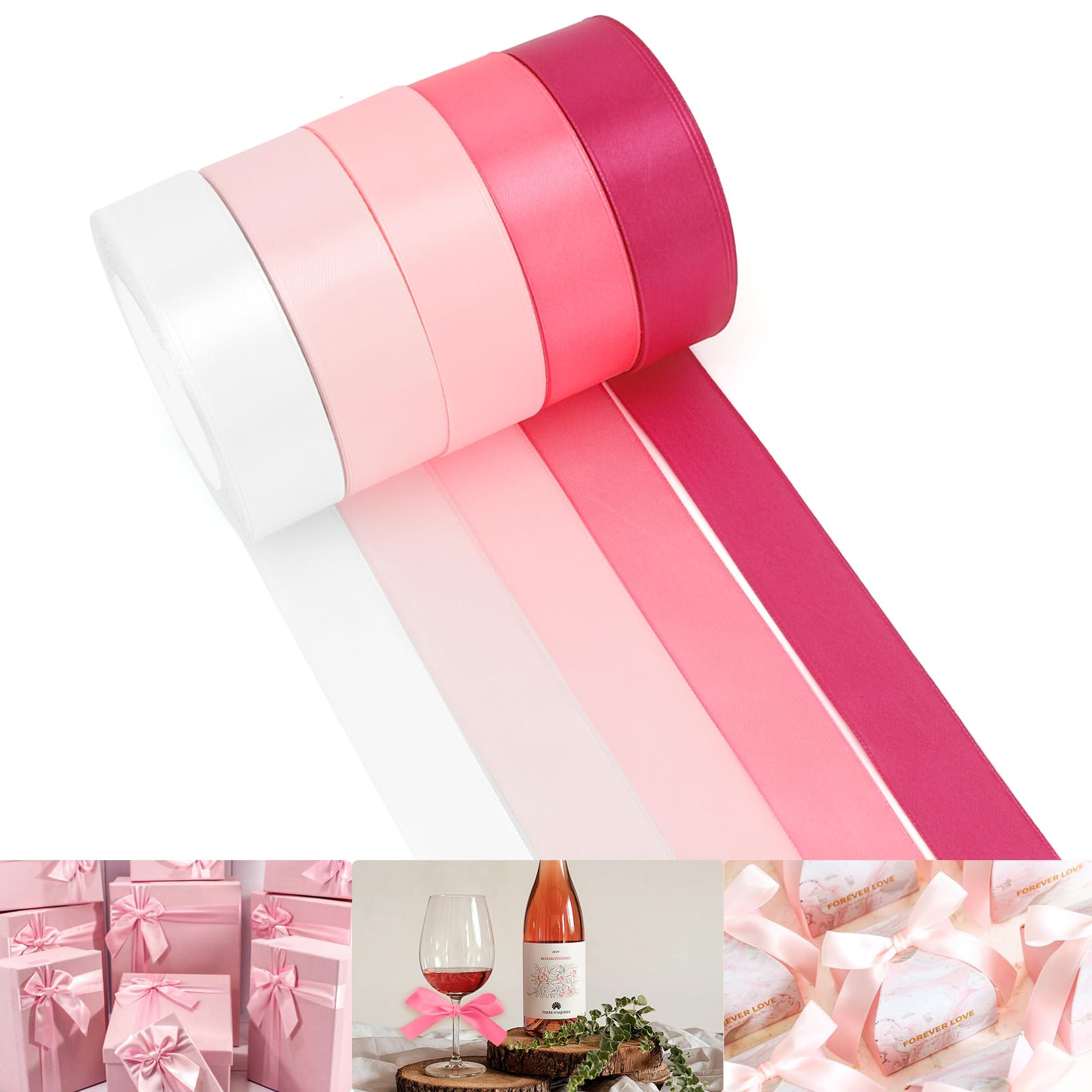 Amazon.com: Pink Ribbon Pink Satin Ribbon 1 Inch 5 Rolls Wedding Ribbon ...