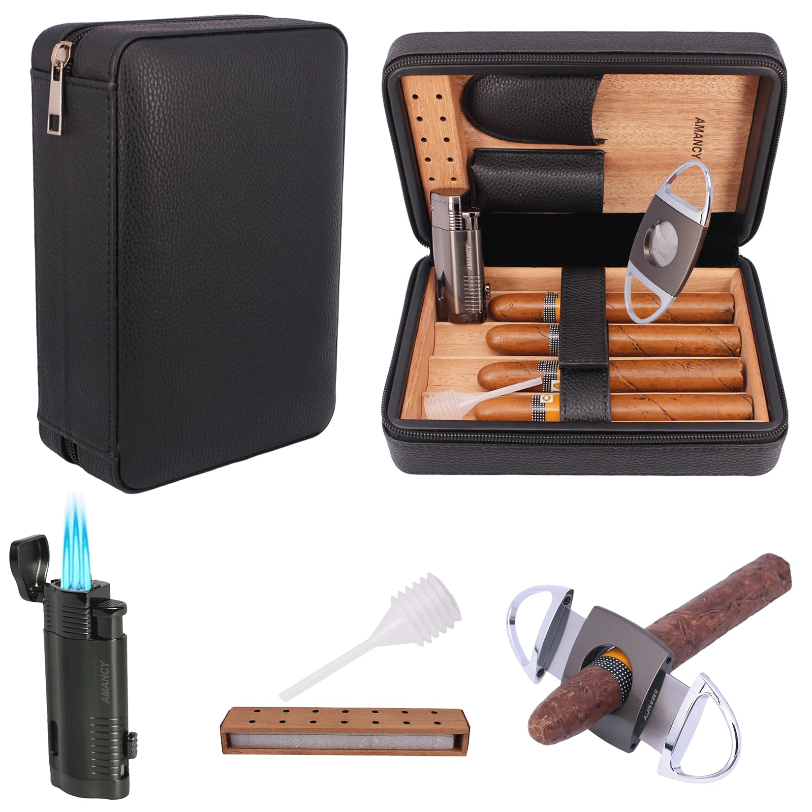 Snapklik.com : AMANCY Elegant Handmade Black Leather Cedar Wood Lined 4 ...