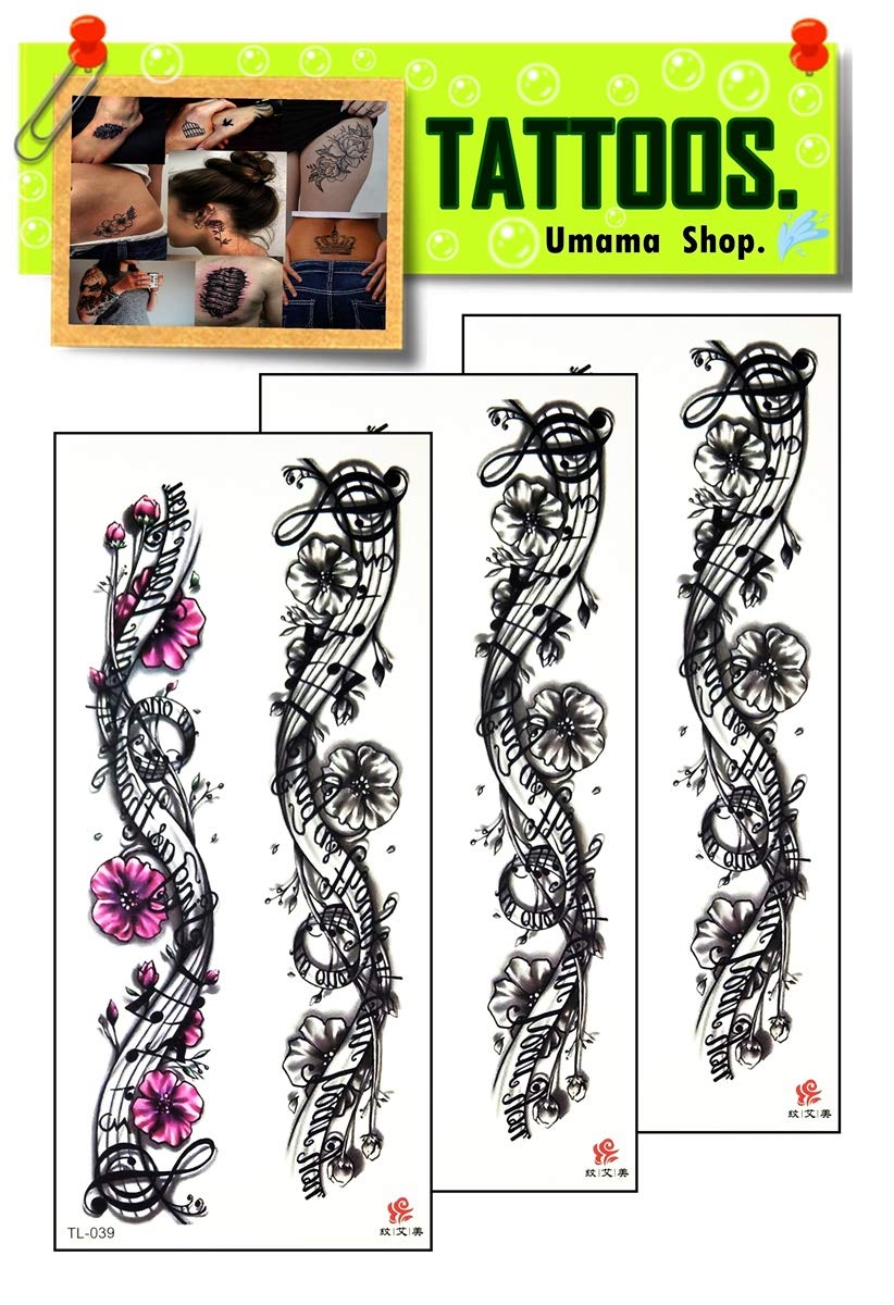 Music Notes And Flowers Tattoos