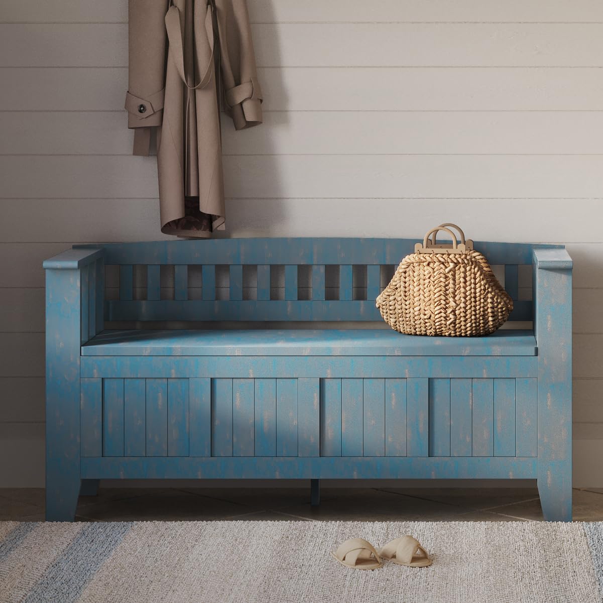 Turquoise Entryway Bench Entryway :: Flip Top Turquoise Bench (Lasso