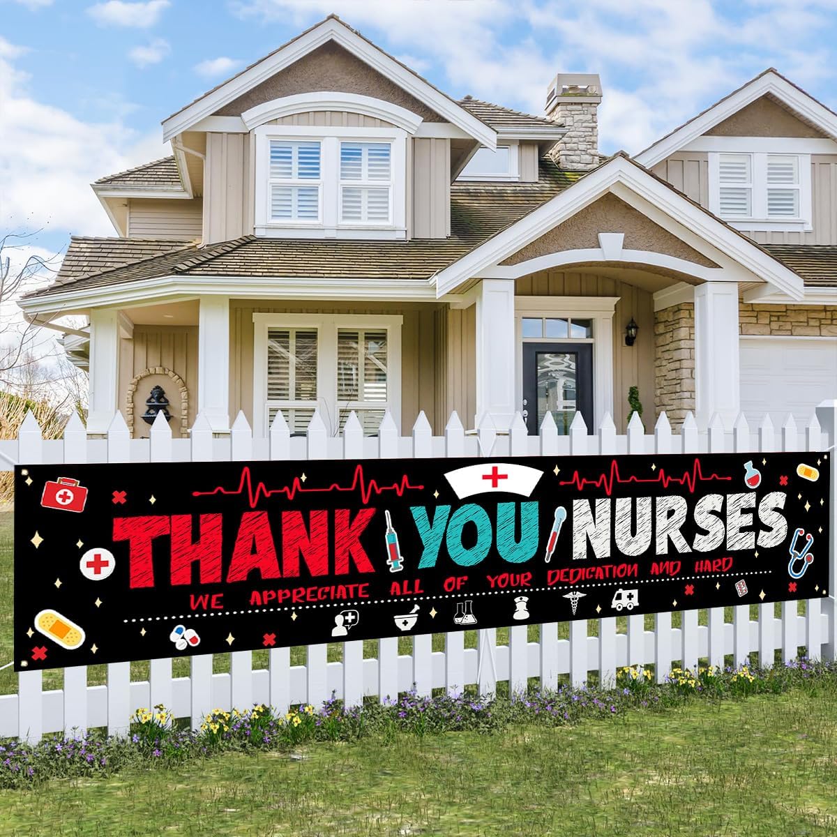 Amazon.com: Nurse's Day Party Banner Thank You Nurses Yard Banner Nurse ...
