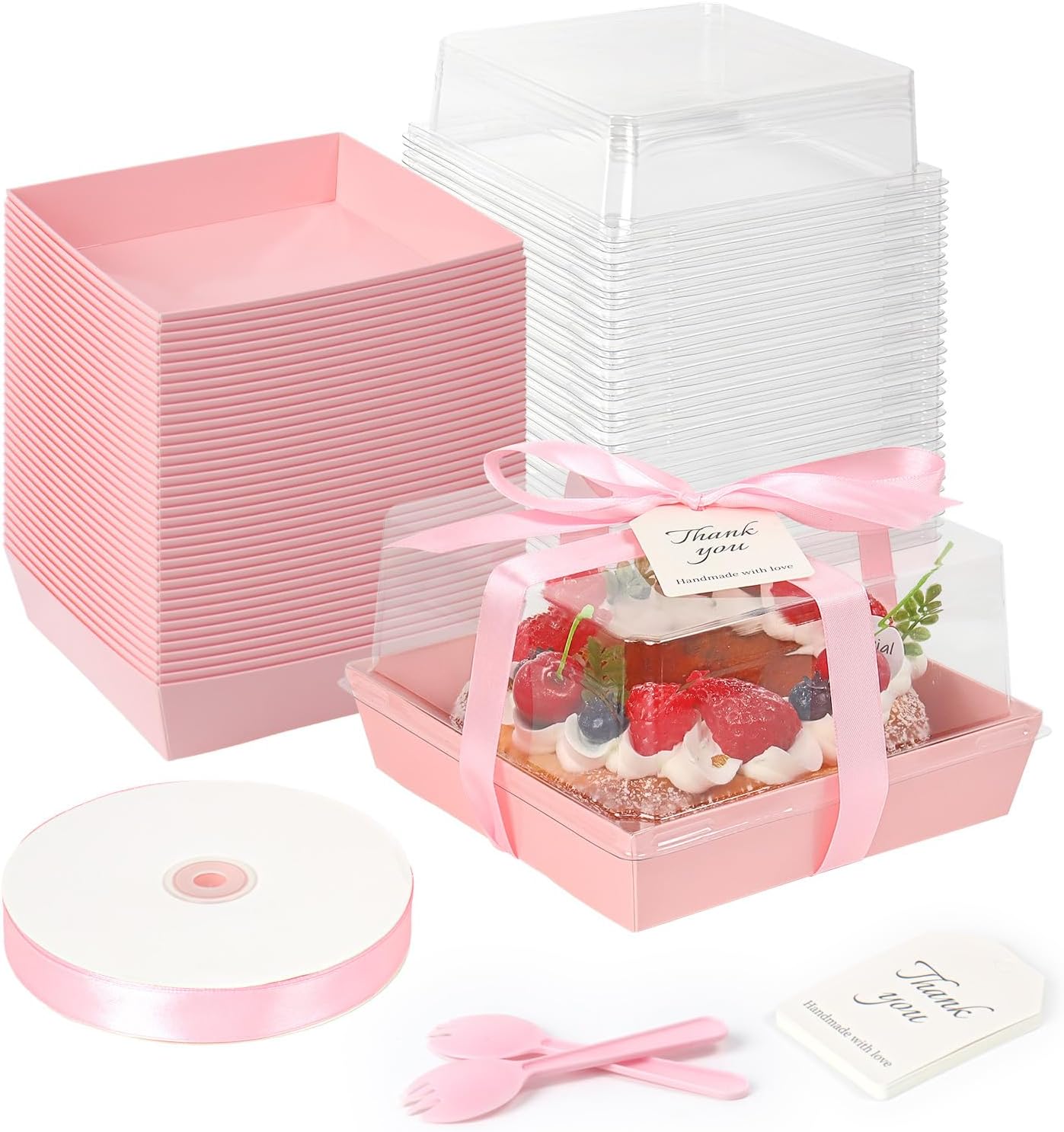 Amazon.com: 7 x 7 x 4 Inches Paper Cake Boxes with Clear Lids, 50 Pack ...