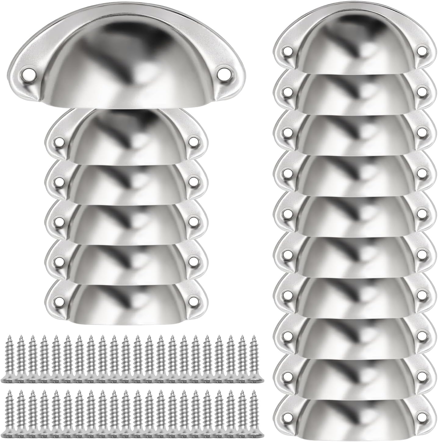 16 Pcs Cup Drawer Handles with Fixing Screws, Chrome Half Moon Vintage ...