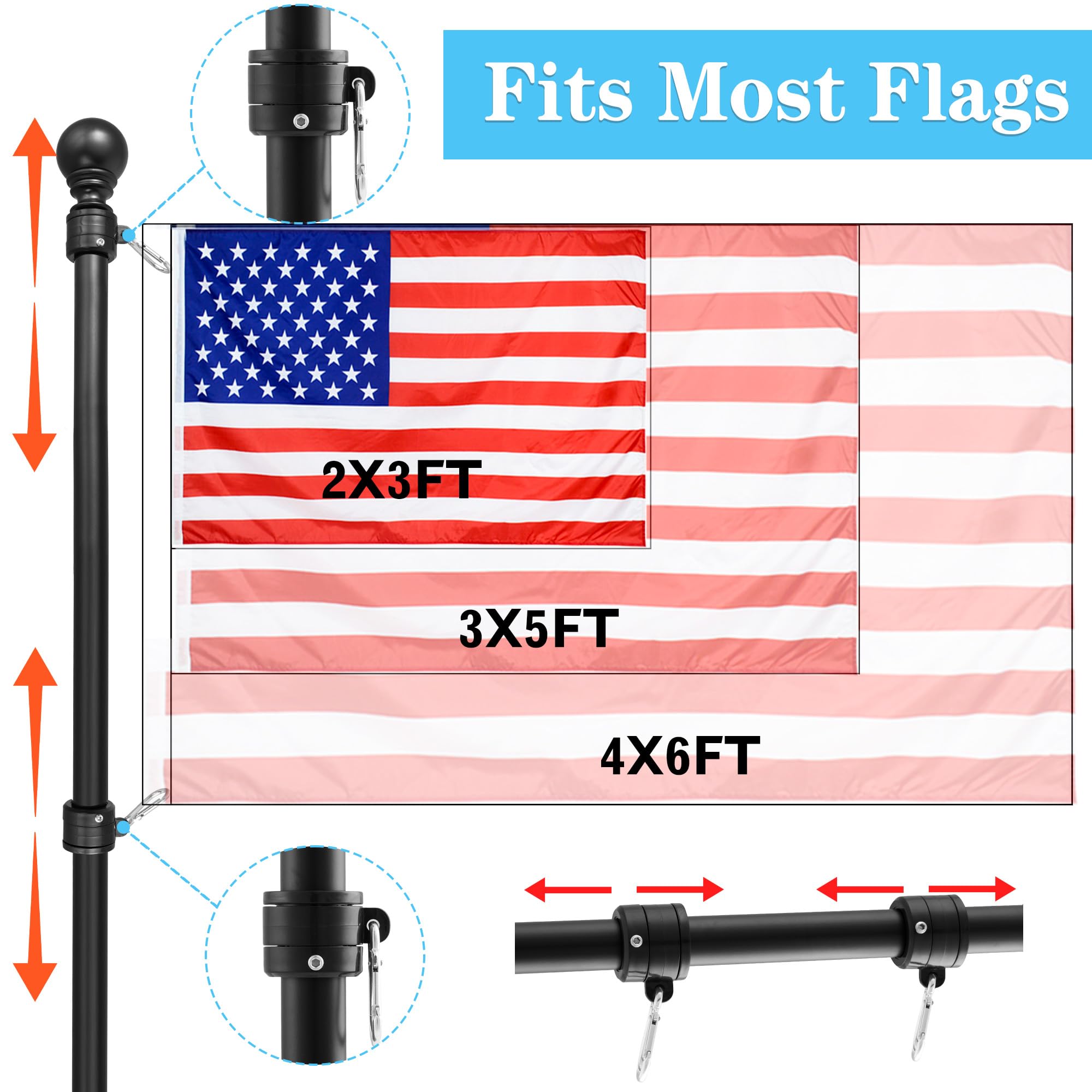 Snapklik.com : Flag Pole For House-6ft, Flag Pole Kit Tangle Free