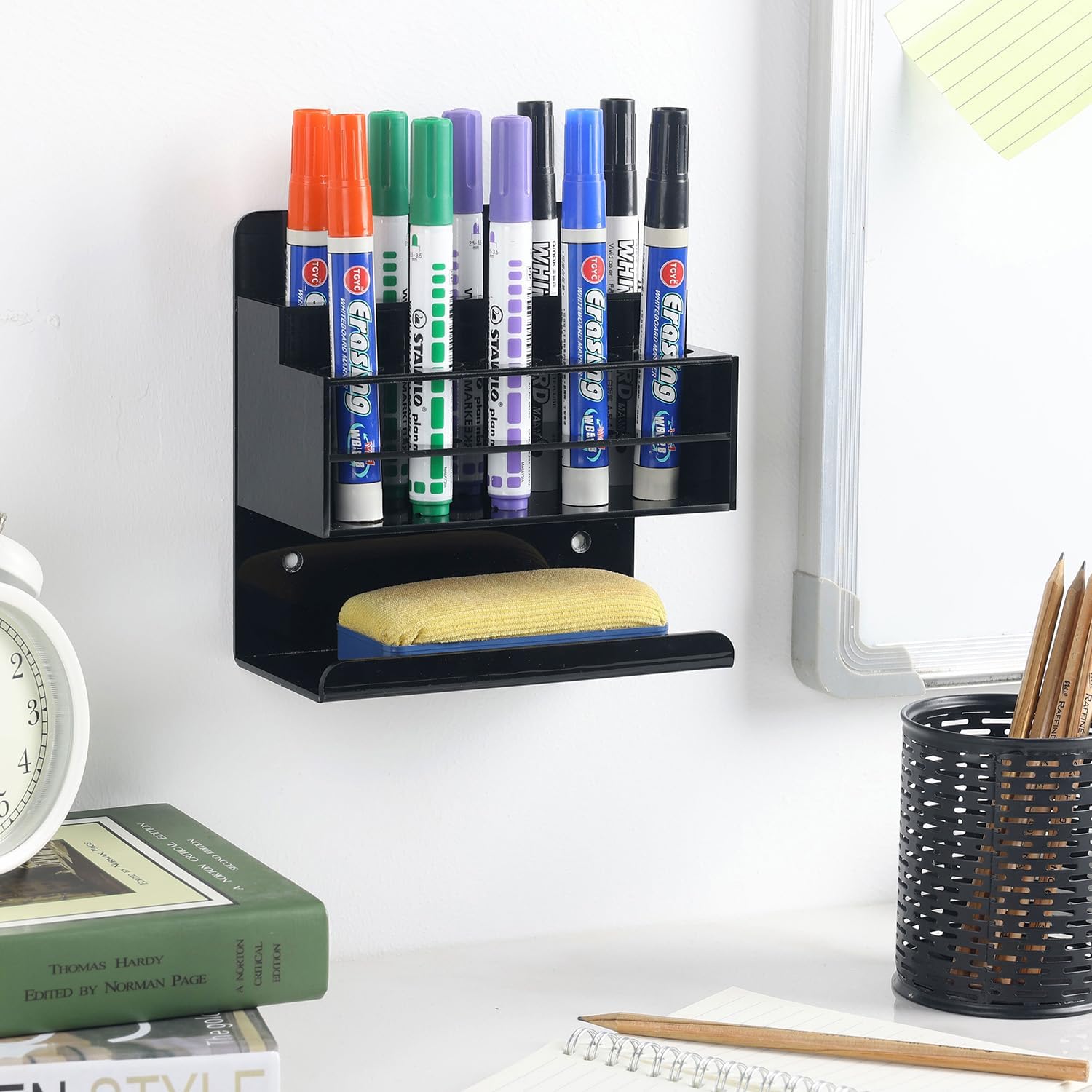 Amazon.com : MyGift Premium Black Acrylic Dry Erase Marker Holder with ...