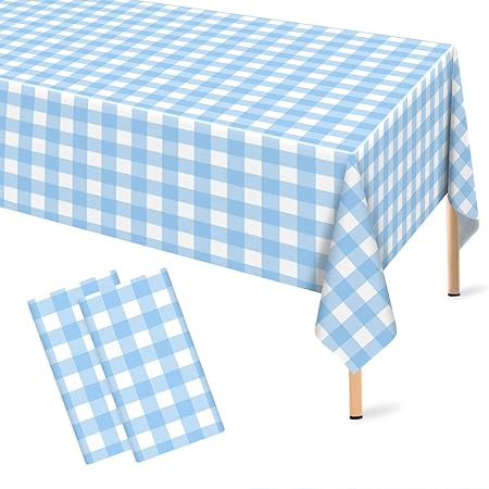 Amazon.com: 2 Pcs Light Blue Checkered Tablecloth 54 ×108 Inches ...