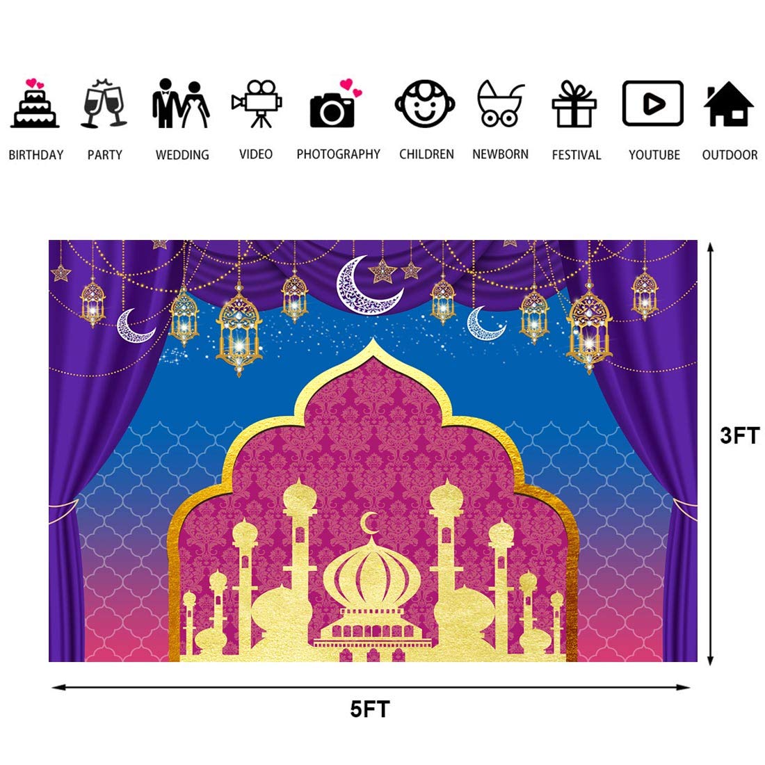 Princess Happy Birthday Banner Magic Genie Theme Party Photo Backdrop ...