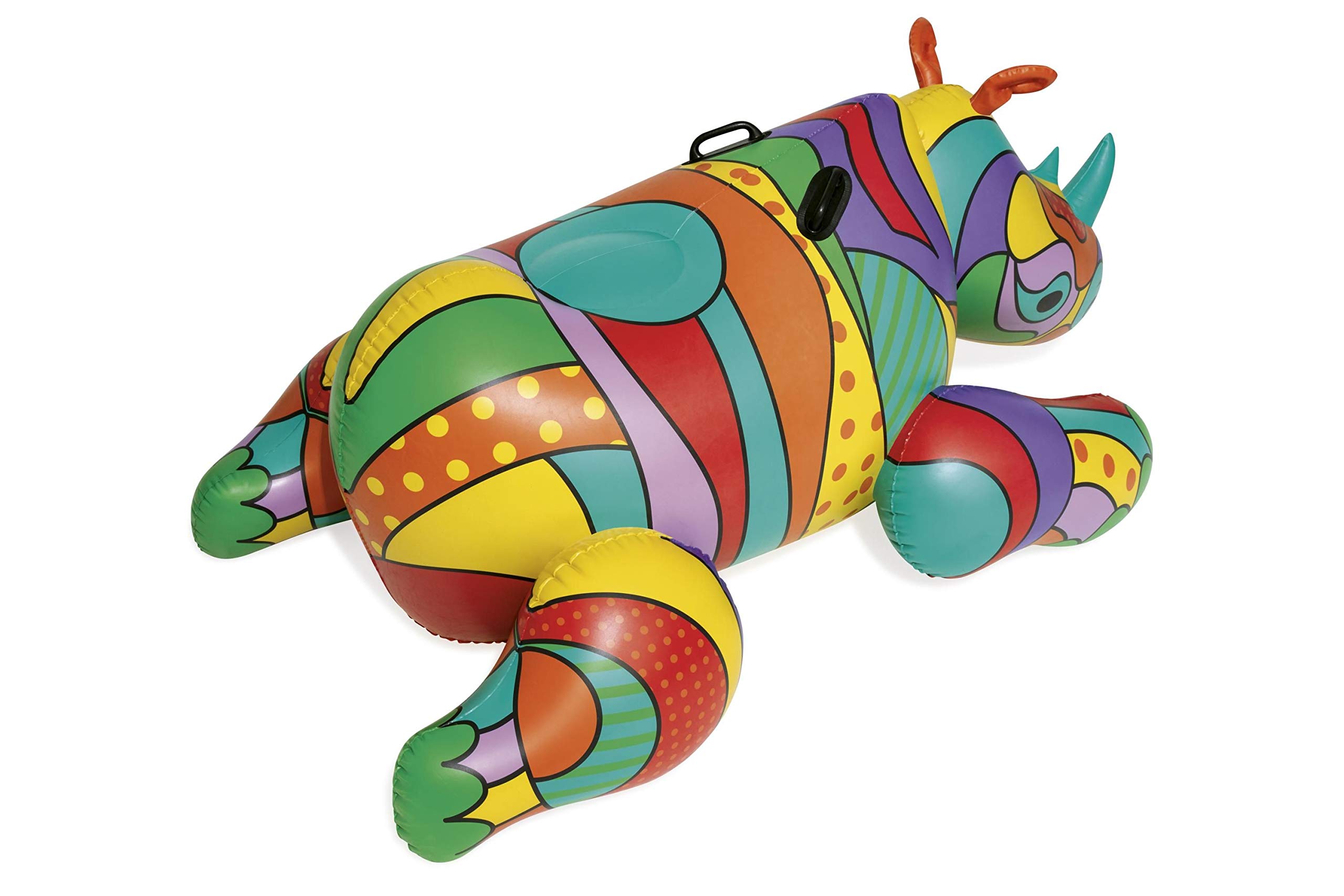 Bestway 41116-19 Inflatable Rhino Pool Float, Ride-On Toy with Pop-Art ...