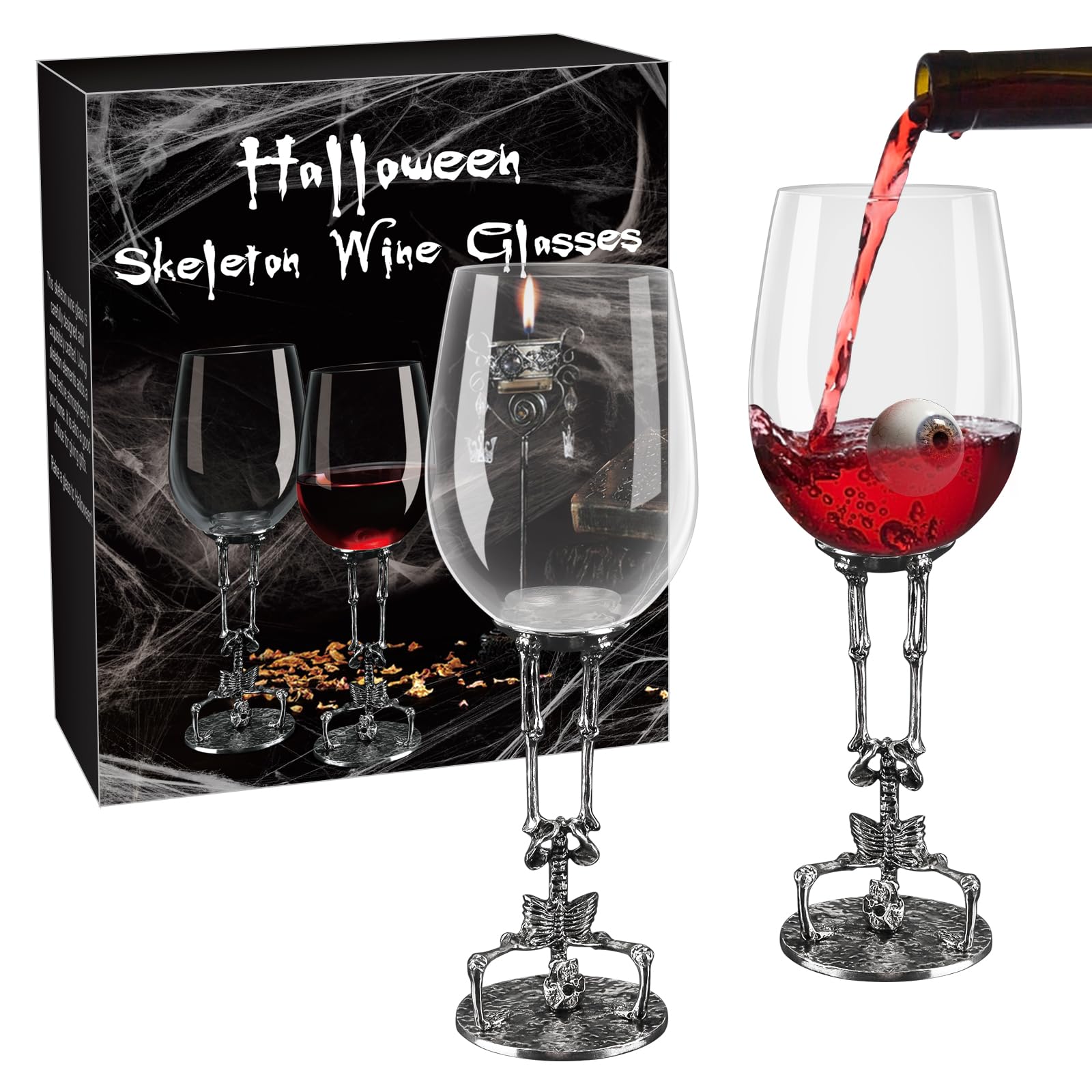 Amazon.com | Lanstics 2PCS Halloween Wine Glass, 400ml Skull Wine Glass ...