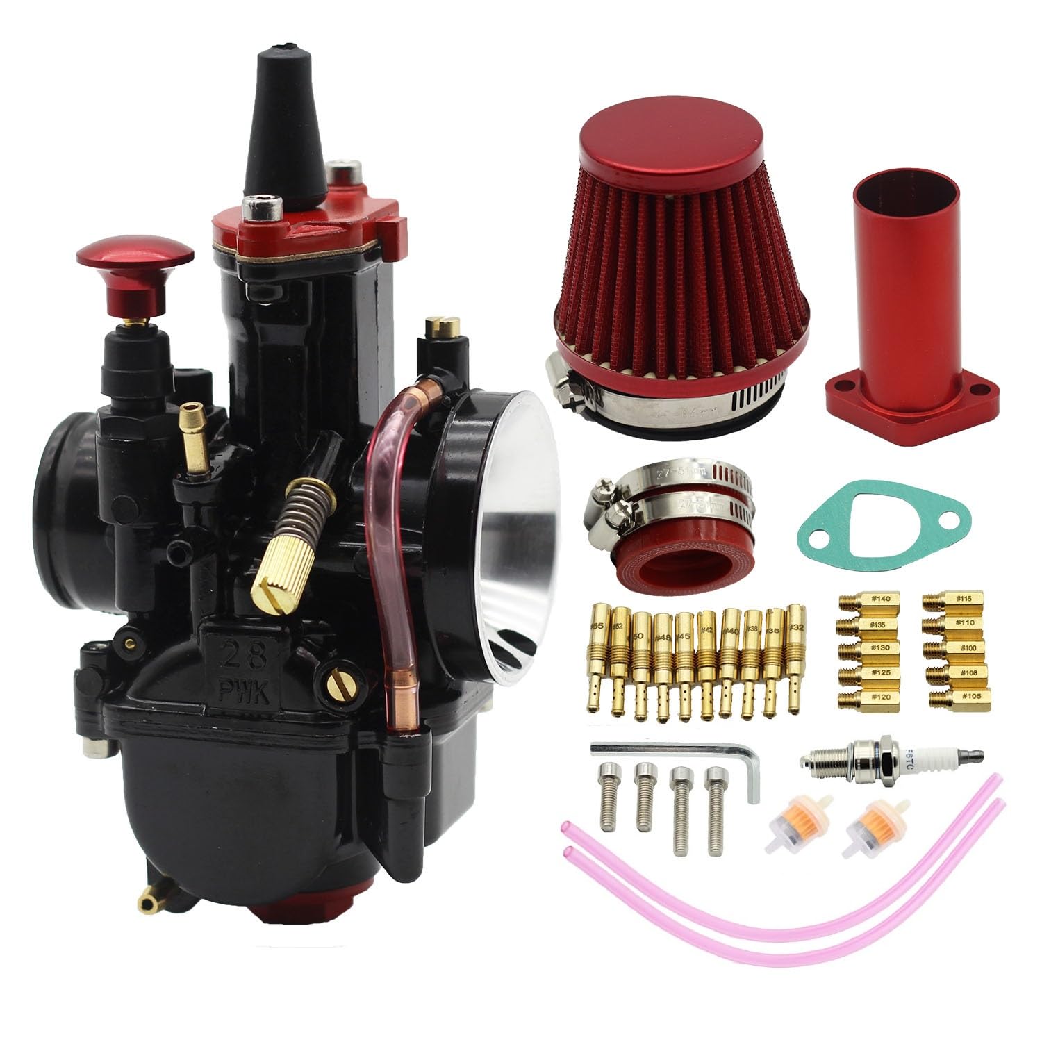 Amazon.com: Wzytshun PWK28 30mm RED Carburetor Intake Pipe Manifold ...
