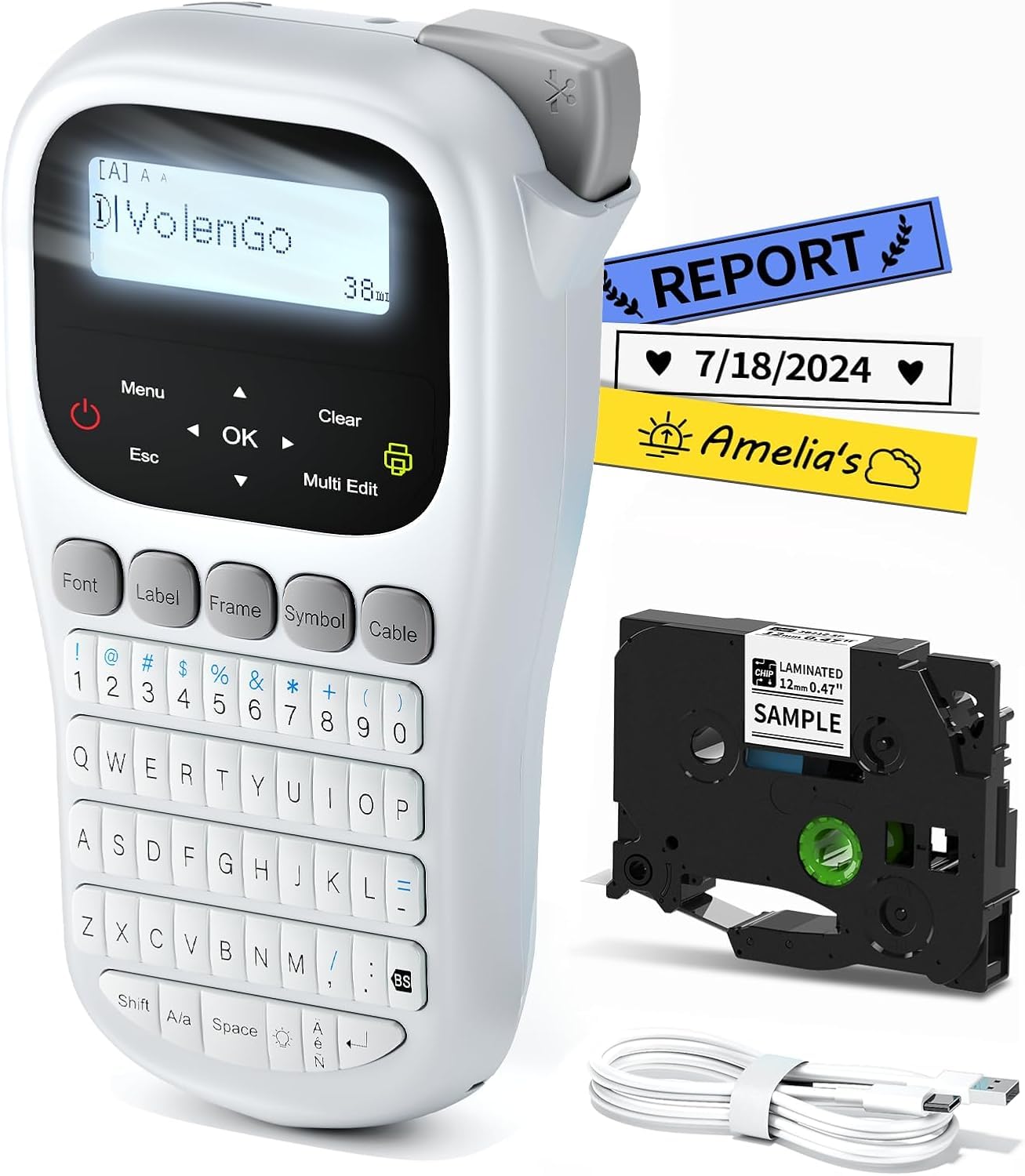 VolenGo Label Maker Machine with Tape, QWERTY Keyboard Labeler with ...