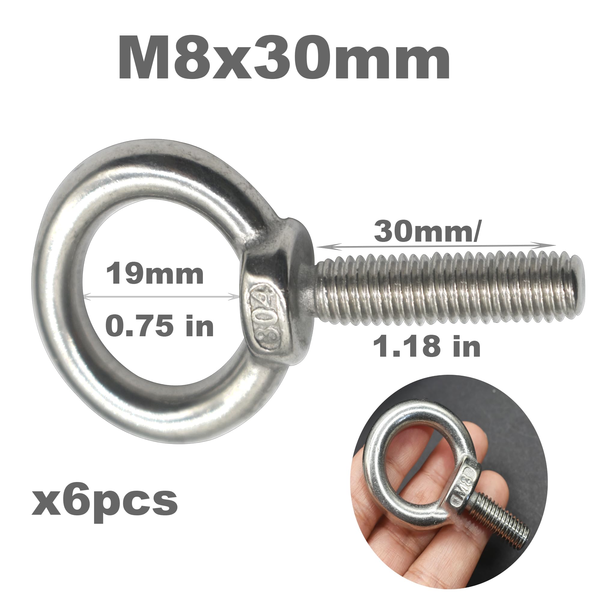 Snapklik.com : Floyutin Stainless M8 Eyebolt 1.2(30mm) Long Male Ring ...