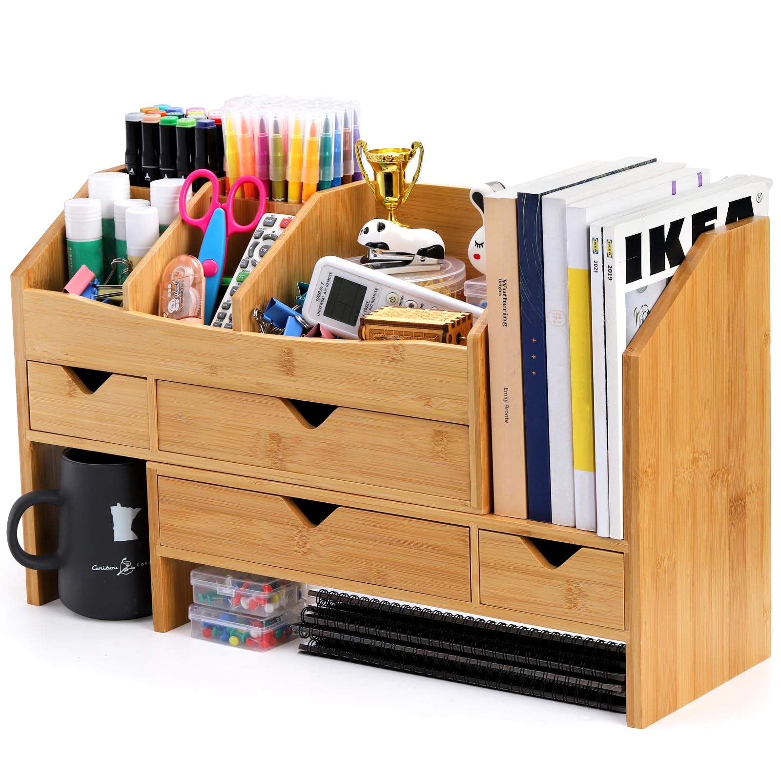 Lawei Bamboo Desk Organizer with Adjustable File Holder, Mini Desk ...