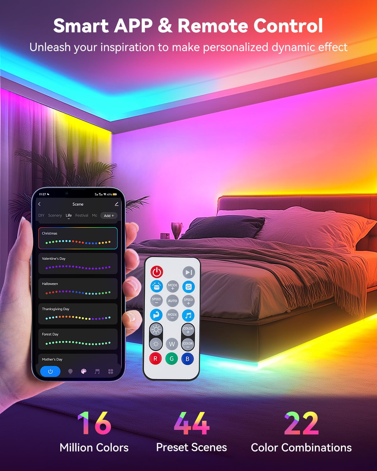 Snapklik.com : SUNLINKCO RGB+IC LED Strip Lights, 16.4FT Smart ...