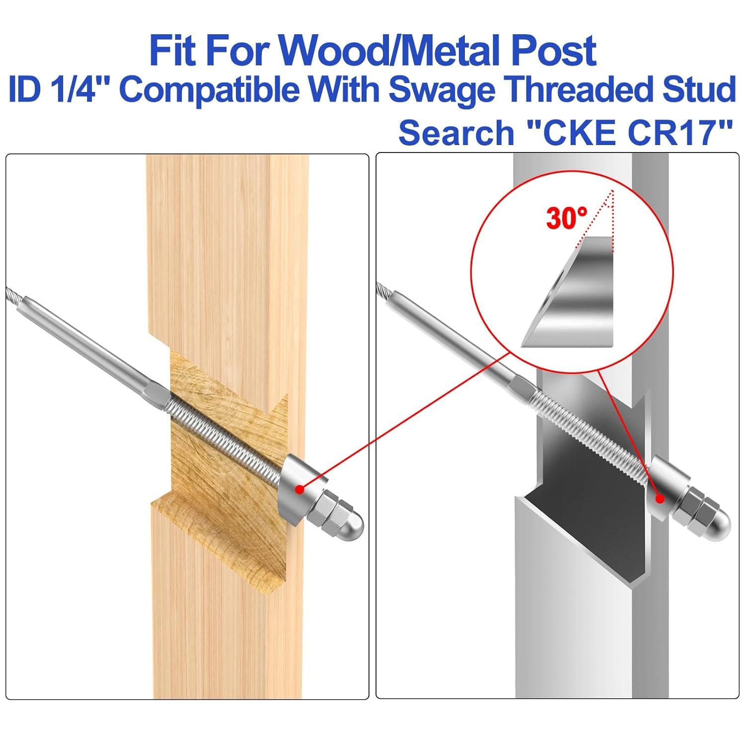 Snapklik.com : 50 Pack Cable Railing Kit, 4x4 Swage Threaded Stud ...
