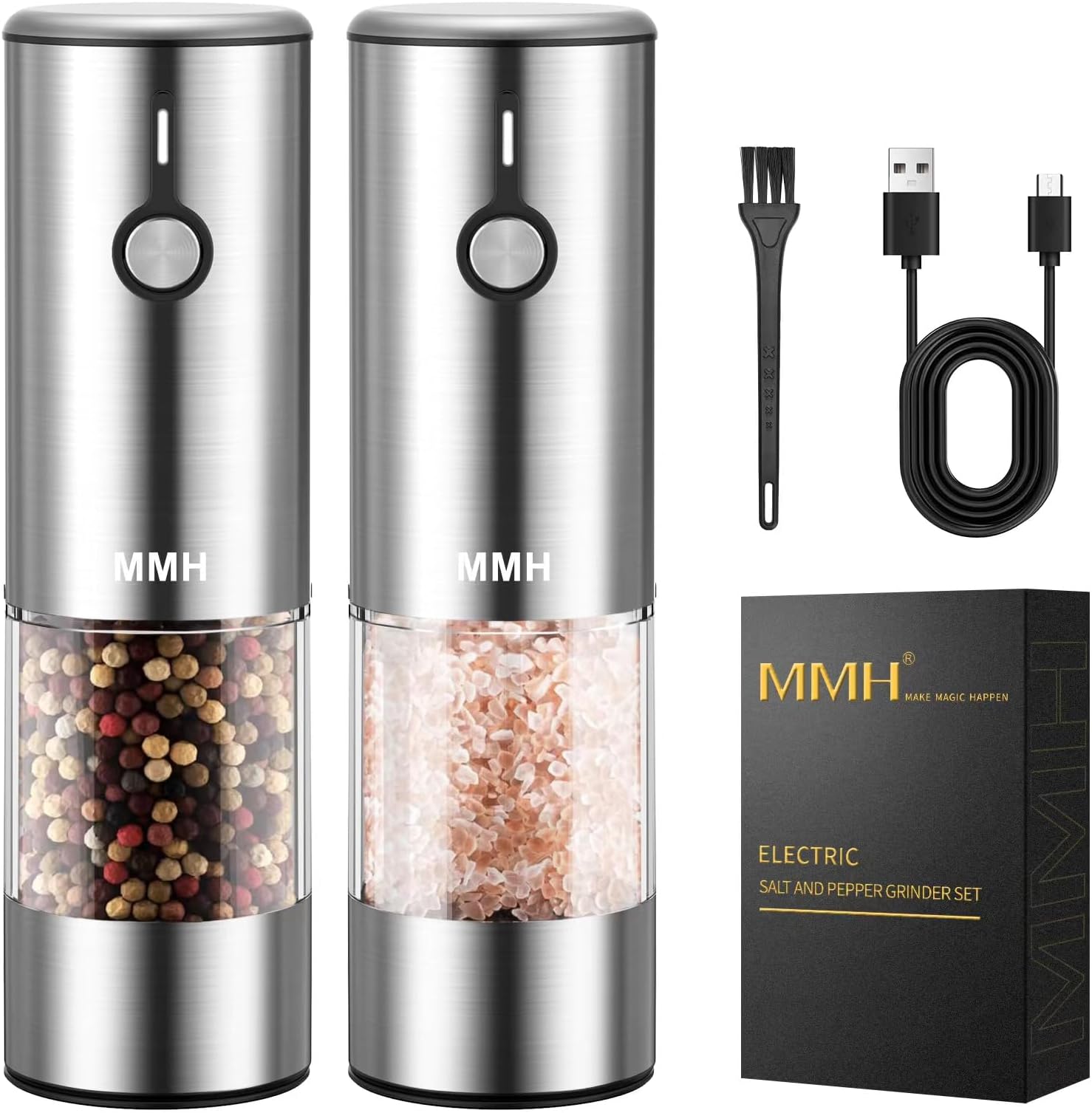 Amazon.com: Gravity Electric Salt and Pepper Grinder Set - USB Rechargeable Automatic Grinder ...