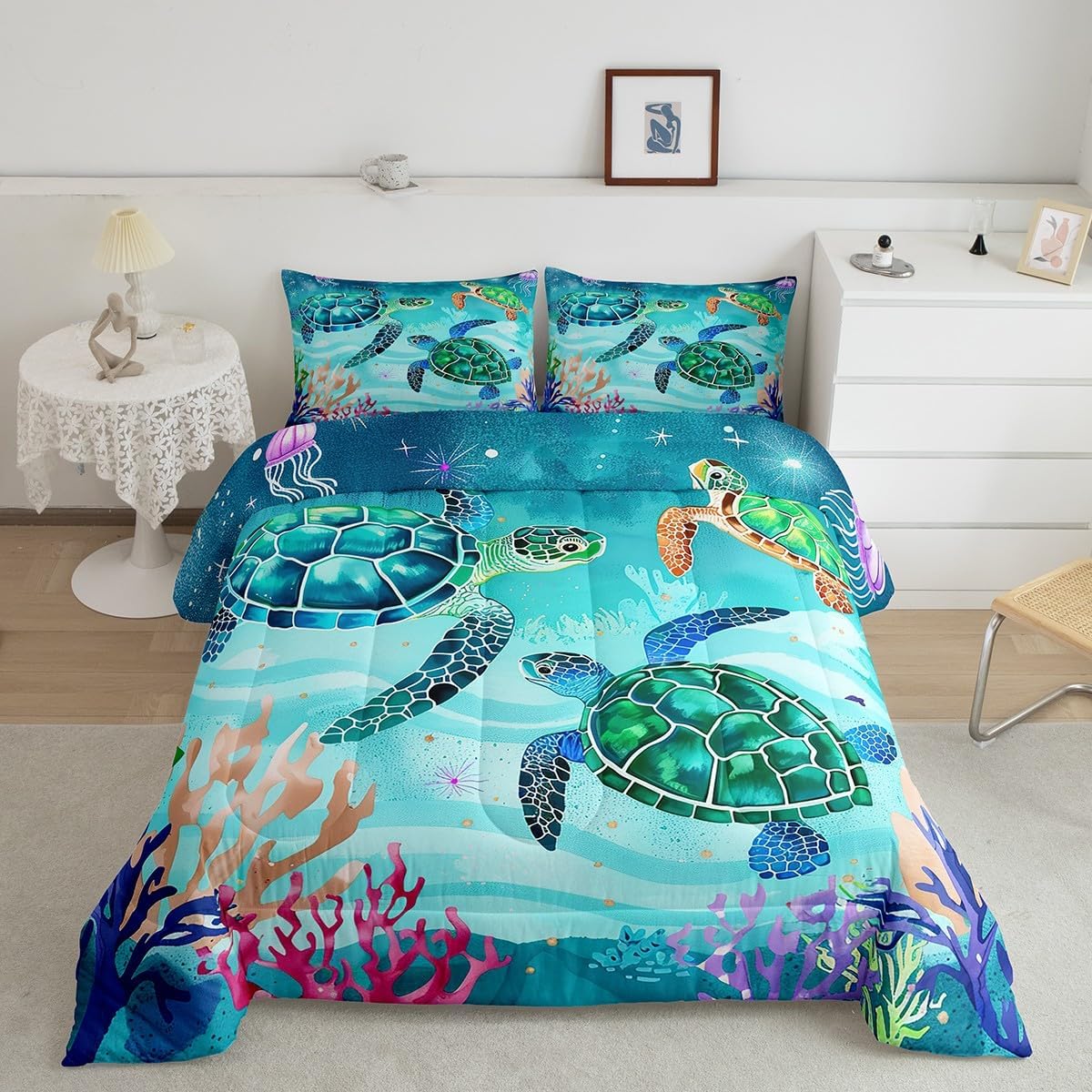 Amazon.com: Erosebridal Sea Turtle Comforter Set Coastal Bedding Sets ...