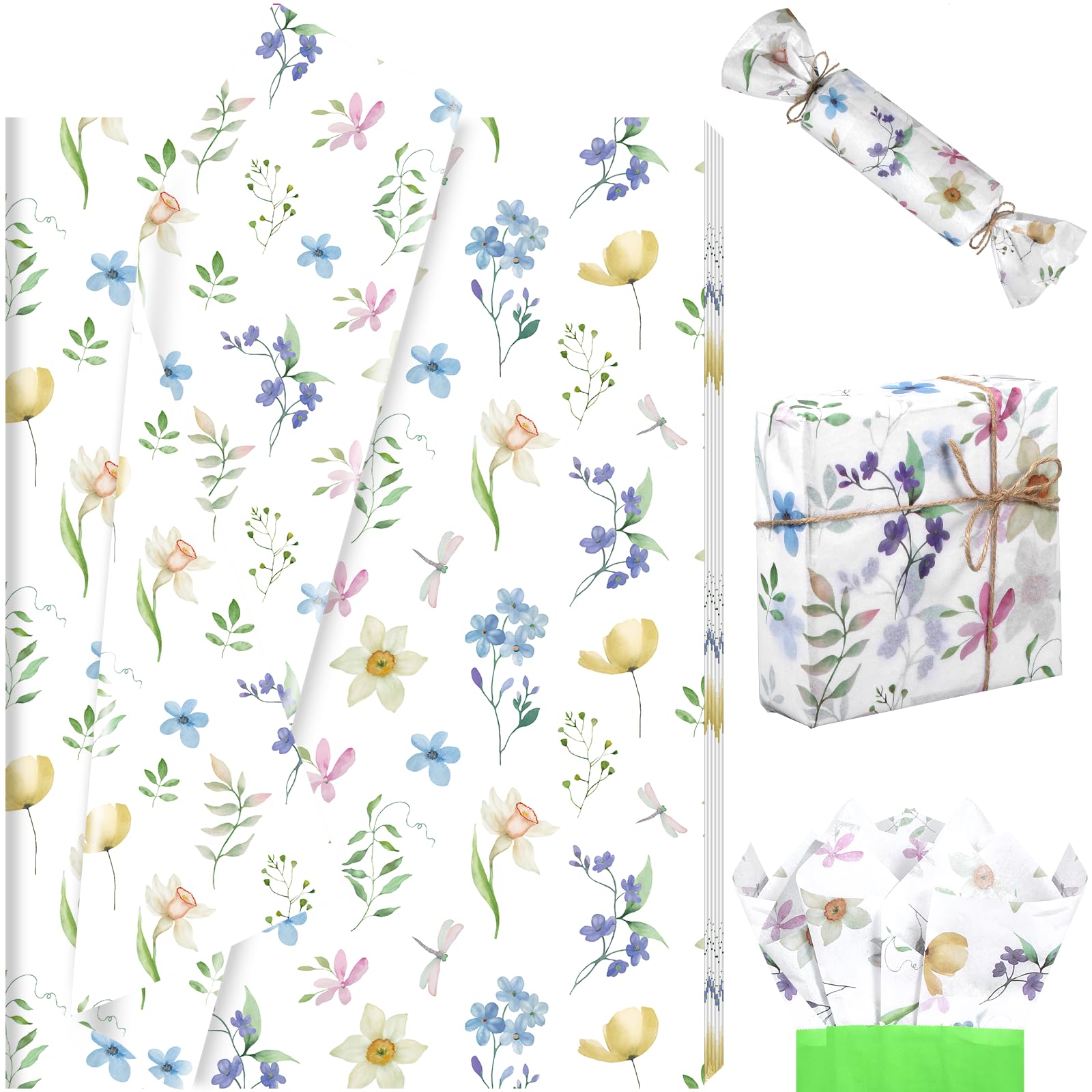 Ywdbzjhs 100 Sheets Floral Tissue Paper Colorful Wildflower Tissue Gift ...