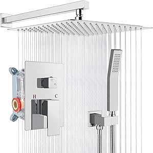 gotonovo Rainfall Bathroom Shower System Rain Shower Head and Handle Set Wall Mounted Shower ...