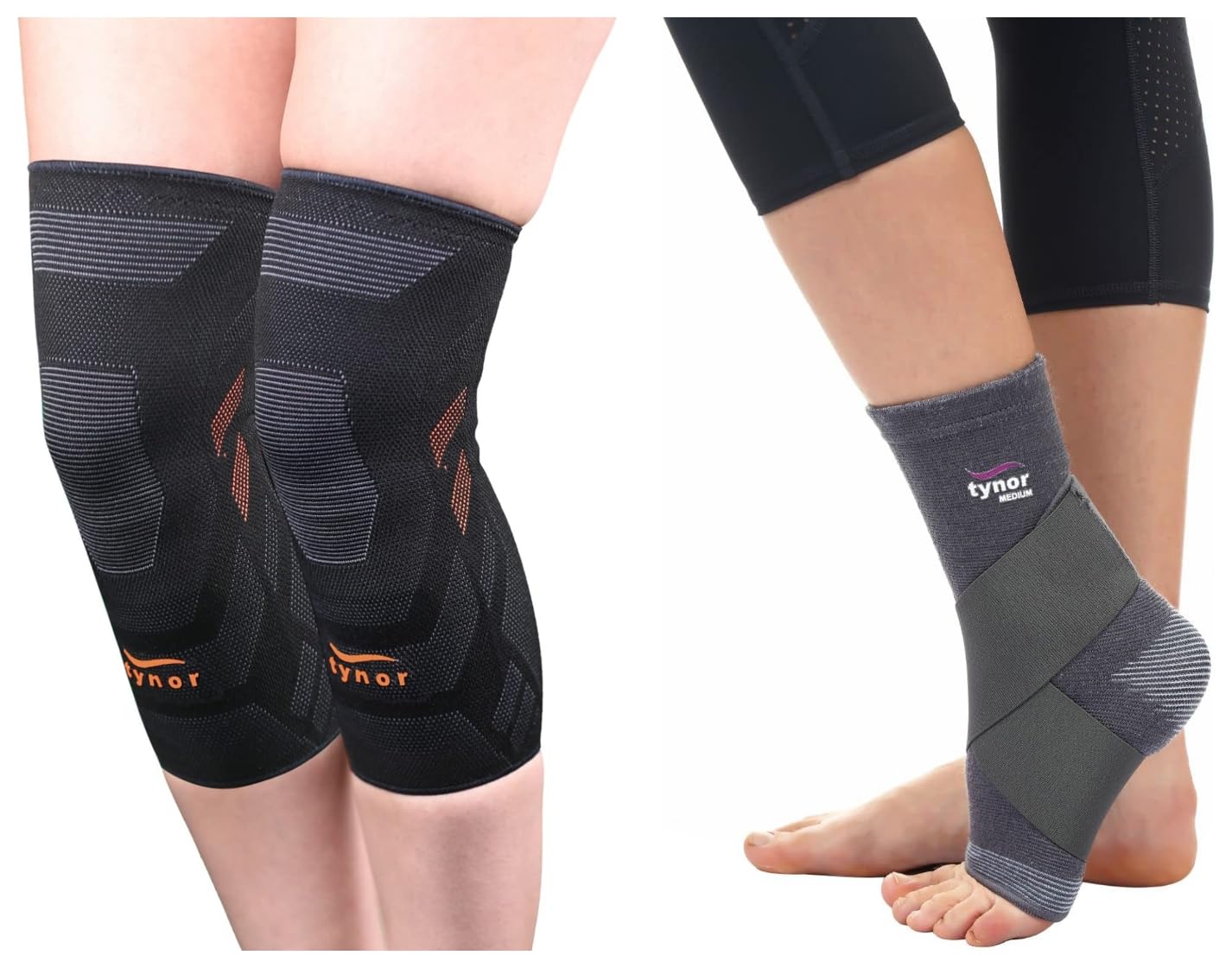 Buy TYNOR Knee Cap Air Pro, Black & Orange, Large, Pack of 2 Ankle ...